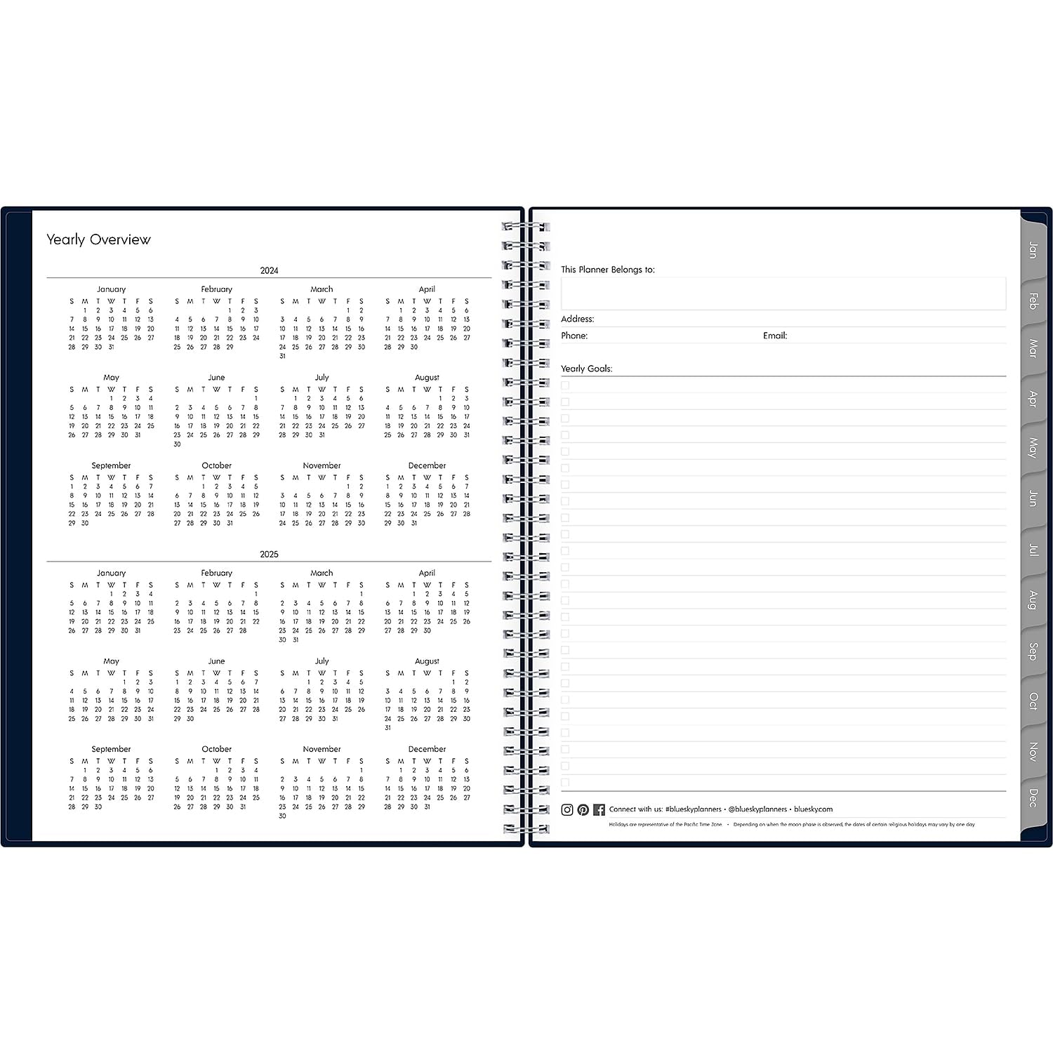 2024 Blue Sky™ Enterprise Weekly/Monthly Planning Calendar, 8-1/2" x 11", Navy Blue, January to December 2024, 142989