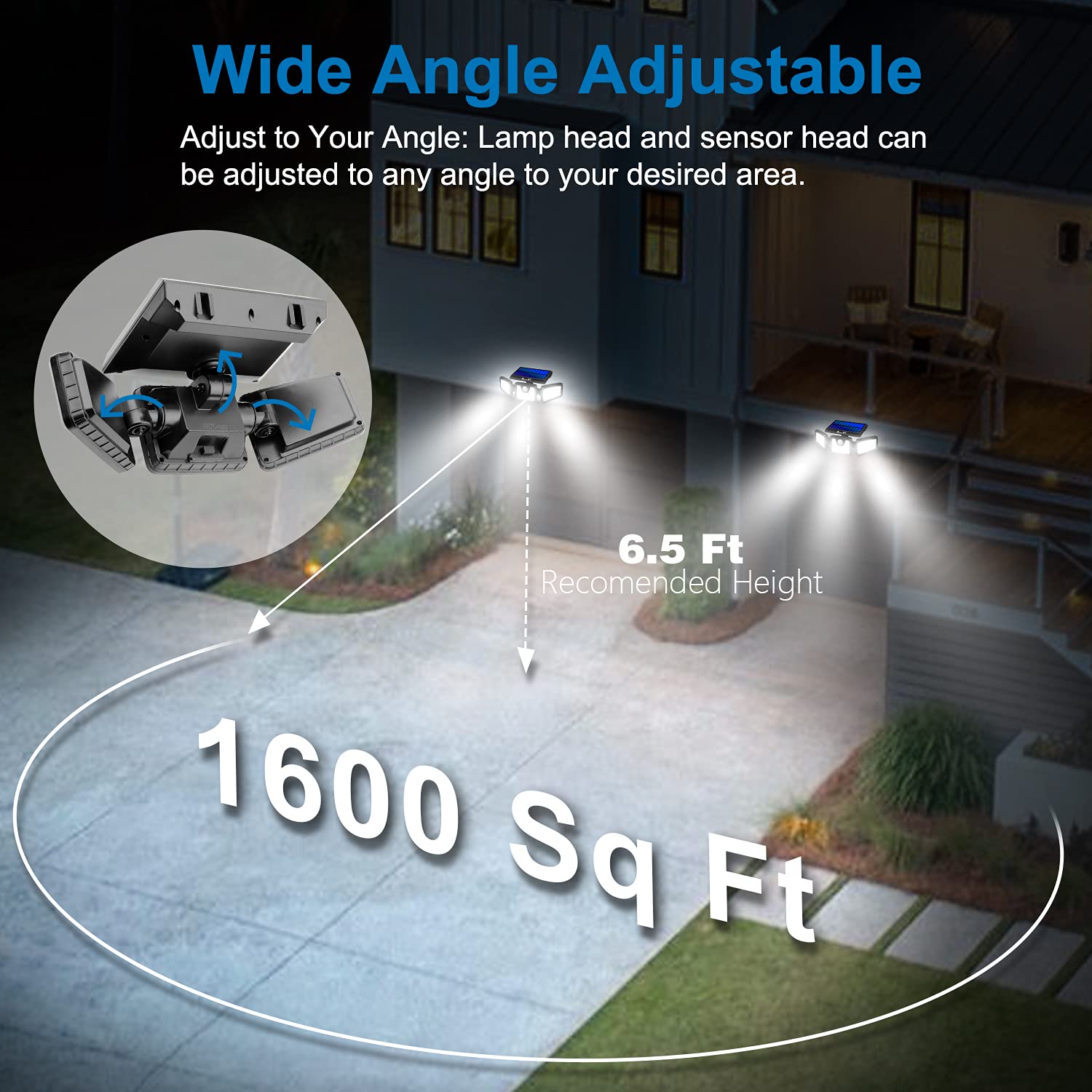 AmeriTop Solar Lights Outdoor, 300 LED 2200mah 7000K Cordless LED Motion Sensor Flood Light, 3 Heads with 3 Mode, IP65 Waterproof, Remote Security LED Flood Light(Daylight) 2 Pack