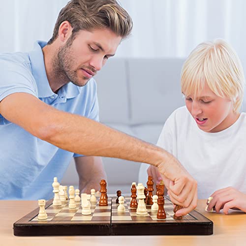 Anzid 15" x 15"Chess,Magnetic Suction Chess,2 Queen Chess Checkers 2-in-1 Chess Board Set,Portable Folding Chess,Magnetic Suction Piece & Storage Box,Beginner Chess Sets for Children and Adults