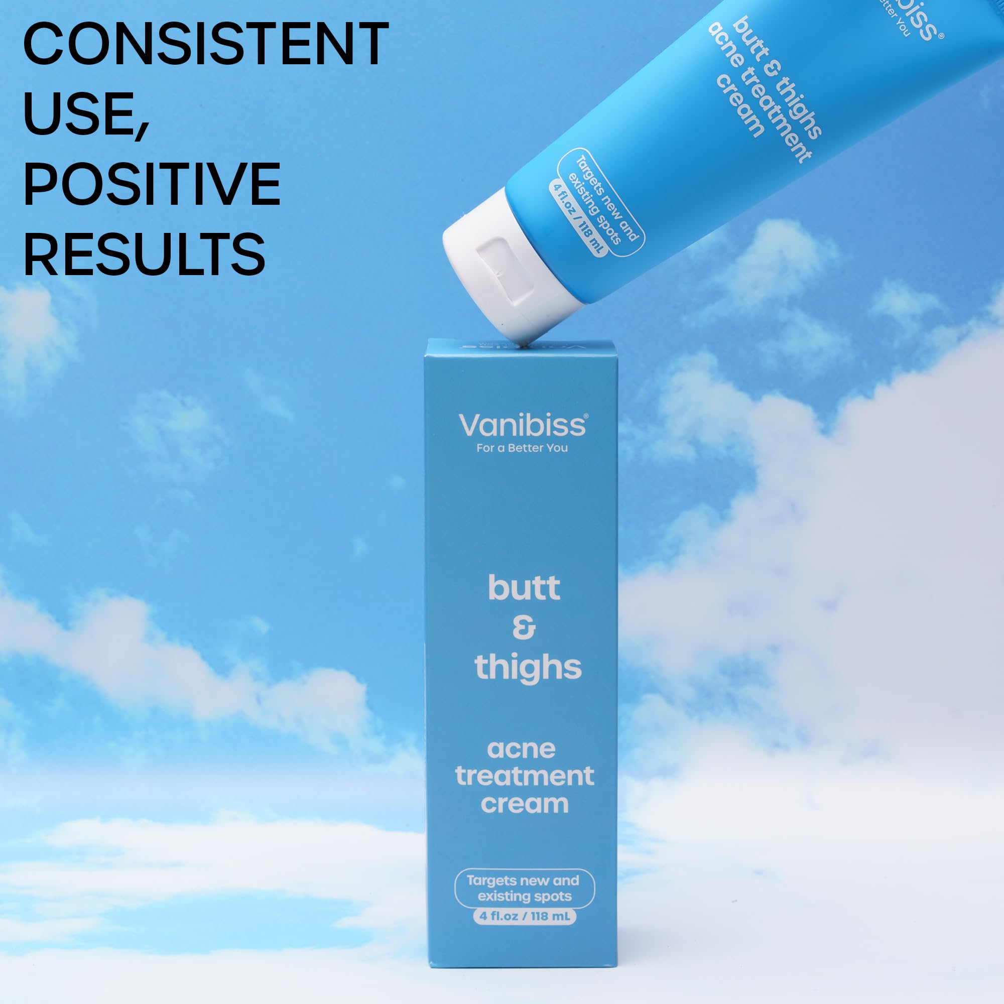Vanibiss Butt & Thighs Acne Treatment Cream - Reduce Butt Acne, Pimples & Zits - Buttocks Acne Cream - Butt Acne Clearing Lotion - Butt Cream for Bum Acne - 2% Salicylic Acid for Acne Prone Skin (4oz)