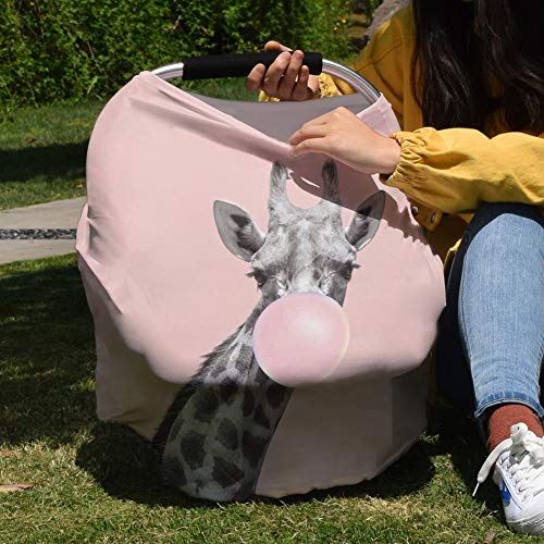 Giraffe Baby Car Seat Cover, Multi-Use Nursing Cover for Boys, Girls, Infants, Snug Warm Stroller Covers for Babies, Funny Animal Giraffe Blowing Bubble Pink