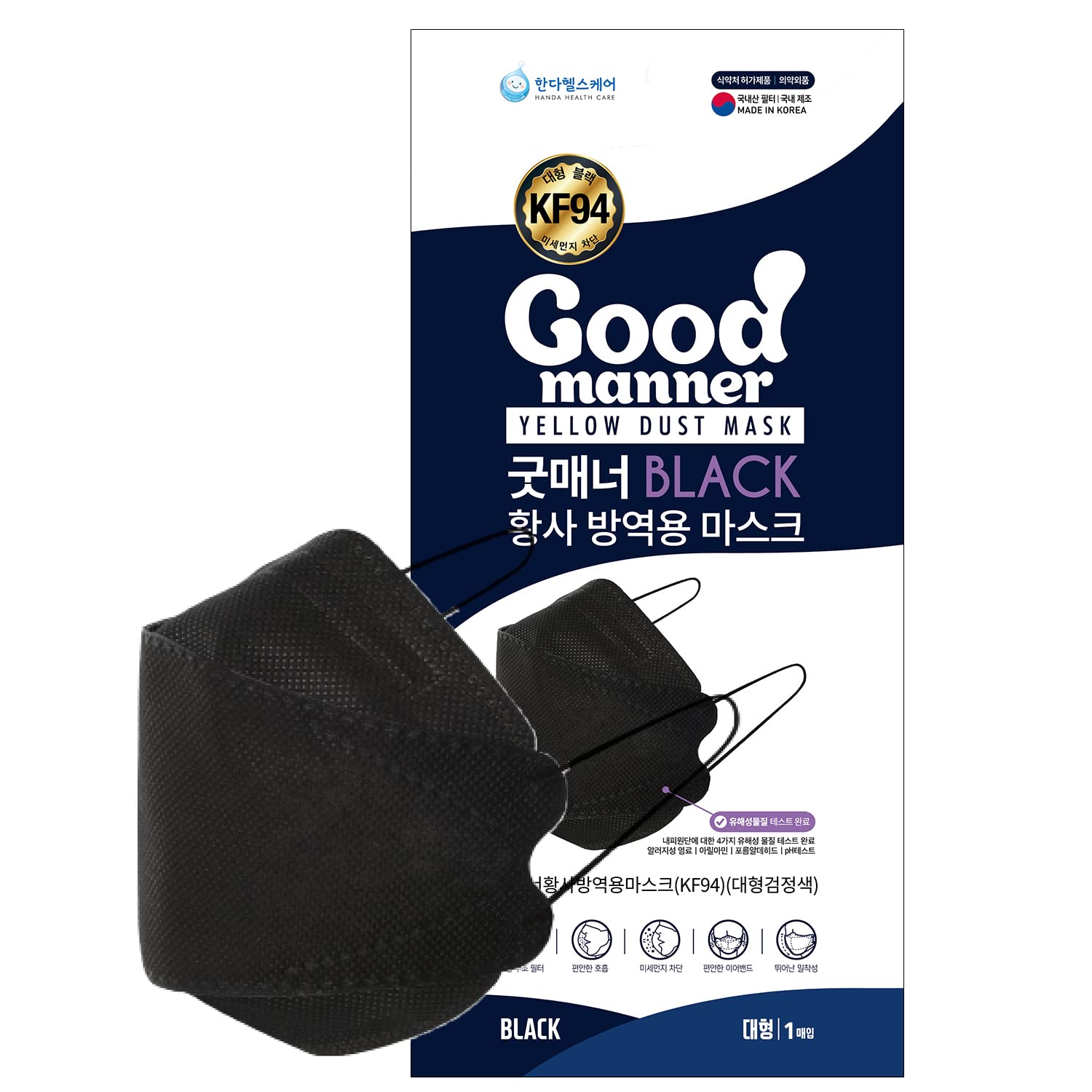 THEPURI (100 Count) BLACK KF94 Certified Protective Face Safety Mask, For Adults and Older Children, Individually Packaged, Made in South Korea - Good Manner