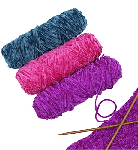 4 Skeins Chenille Yarn,Hand Knitting Soft Glossy Chenille Velvet Amigurumi Yarn for Crochet Weaving Blanket DIY Craft Total 400g (Harvest Green)