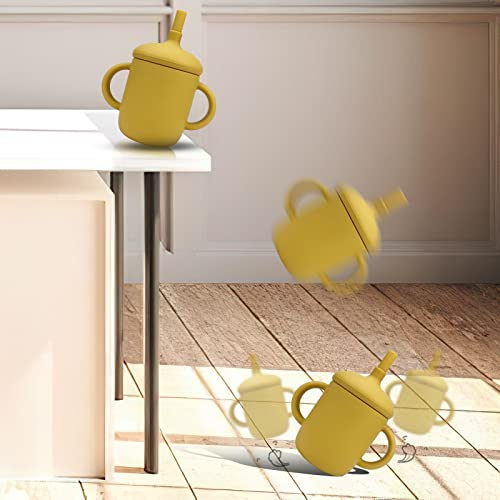 AiHeart Training Cup 5oz Sippy Cup Kids Silicone Toddler Cup Baby Silicone Cup with Silicone Handle、Leak-proof Lid and Silicone Straws BPA-free/For Infants and Kids(Yellow、Blue)