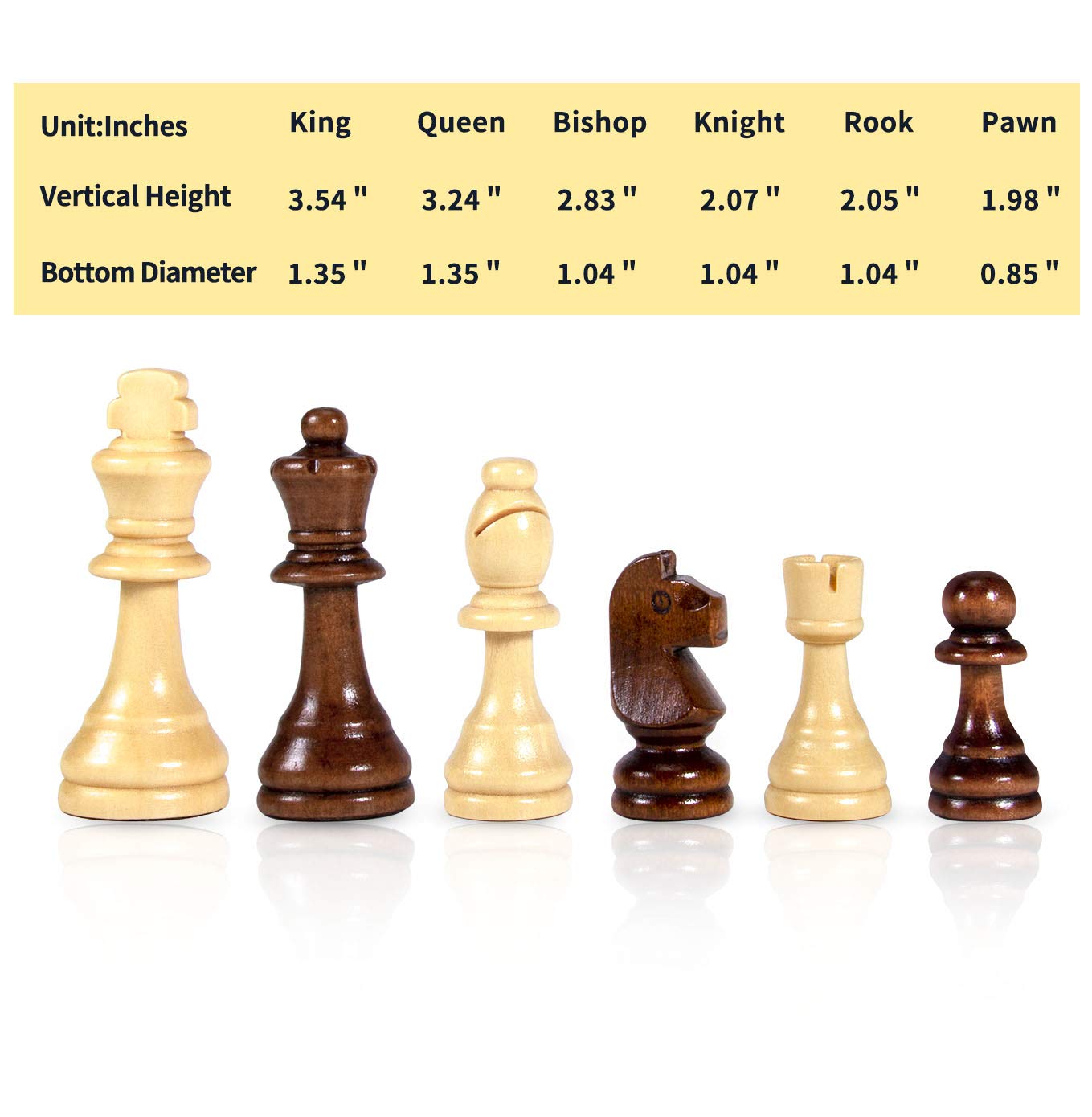 AMEROUS Wooden Chess Pieces Only, Tournament Staunton Wood Chessmen with 3.5 inches King, Chess Game Pawns for Chess Board Game, Replacement of Missing Pieces (2 Storage Bag Included)
