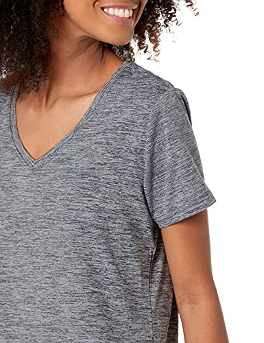 Amazon Essentials Women's Tech Stretch Short-Sleeve V-Neck T-Shirt (Available in Plus Size), Pack of 2, Black/Dark Grey Space Dye, Medium