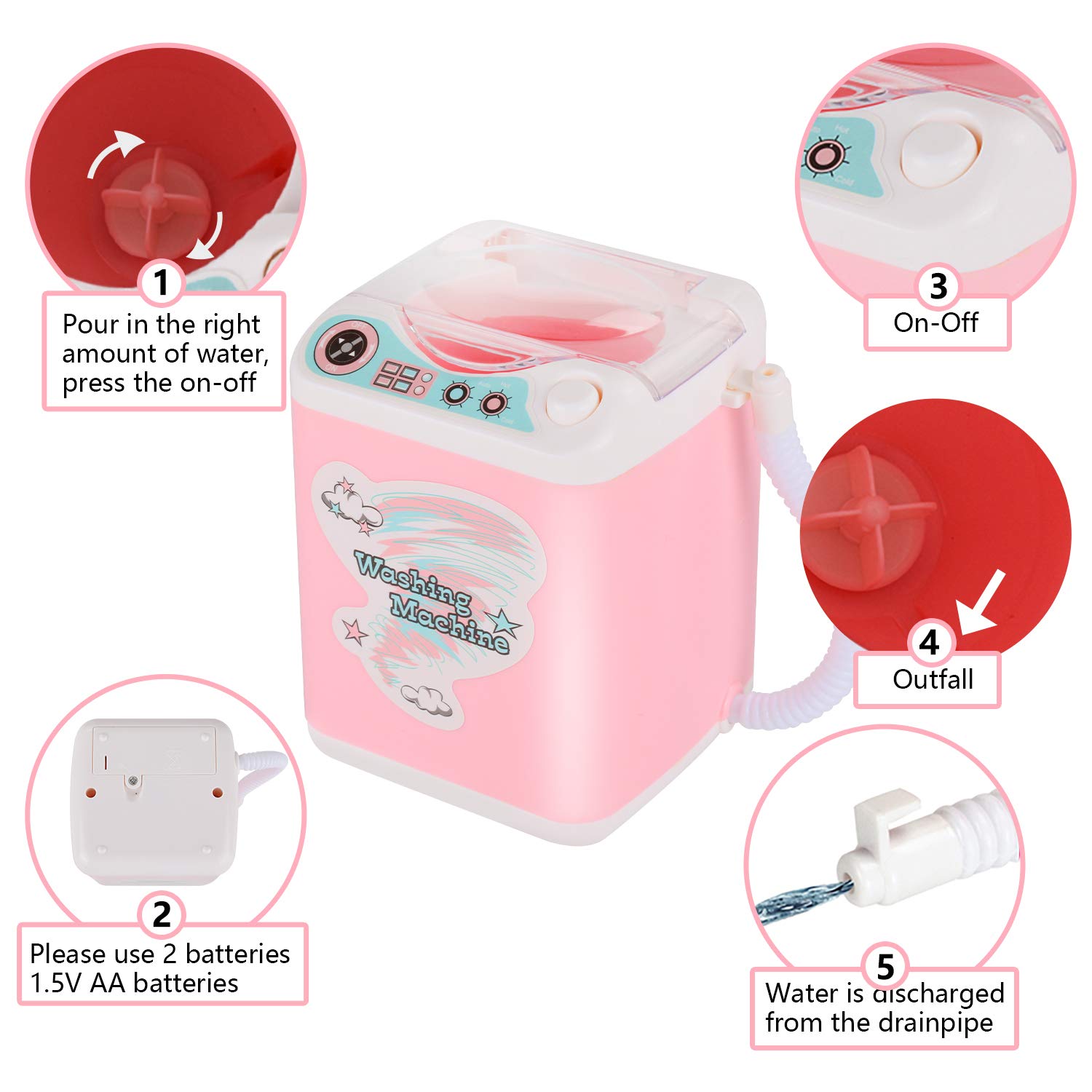 DOTSOG Mini Electric Makeup Brush Cleaner Makeup Sponge Washing Machine Dollhouse Toy Cosmetic Brush Powder Puff Washer Beauty Cleaning Makeup Tool