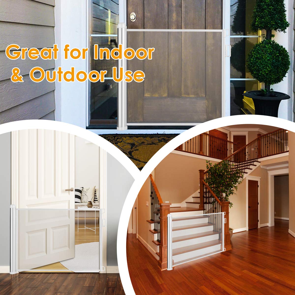 Costzon Baby Mesh Retractable Gates, Extra Wide Flexible Extension Safety Gate/Pet Dog Gate for Stairs/Doors/Hallways, Waterproof Rustproof Aluminum Pets Gate (White)