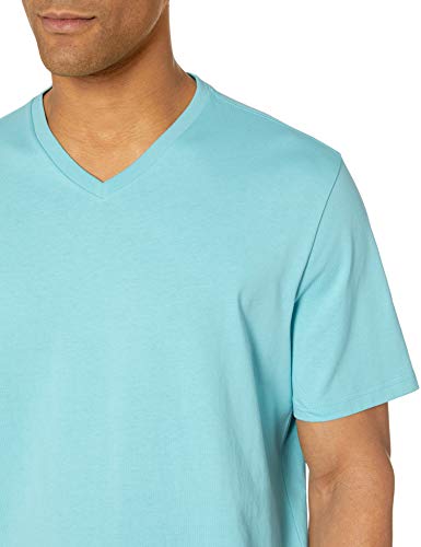 Amazon Essentials Men's Regular-Fit Short-Sleeve V-Neck T-Shirt, Pack of 2, Aqua Blue/White, XX-Large