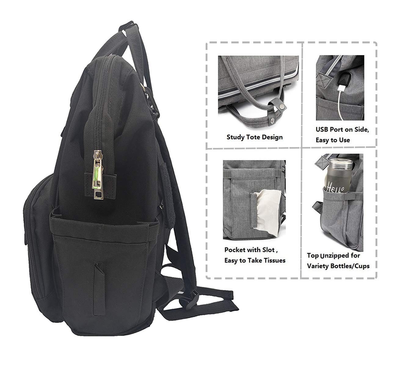 Diaper Bag Backpack, Large Baby Diaper Backpack Travel Diaper Bags with USB Charging Port
