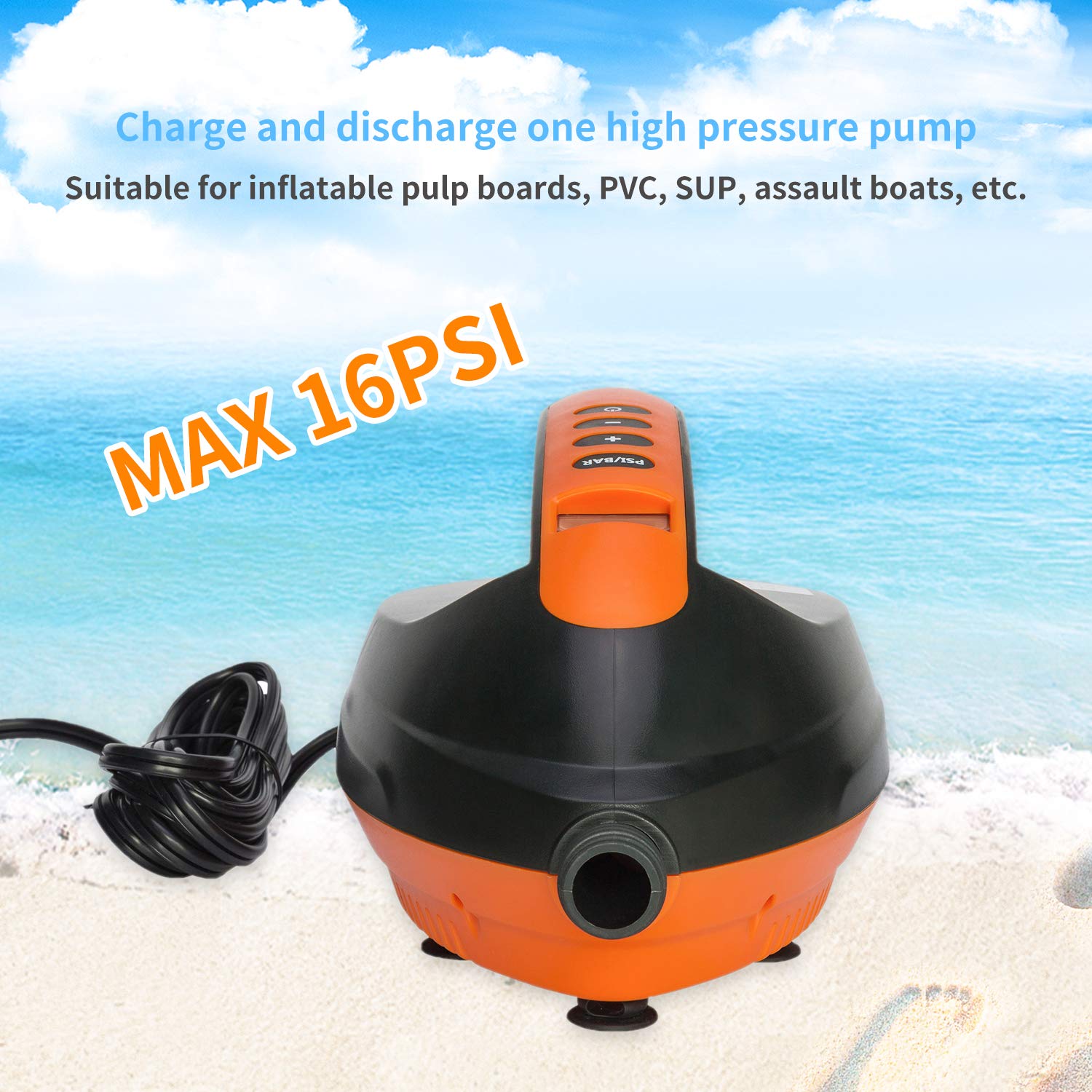 16PSI Max SUP Air Pump Electric - 12V DC Car Connector, Smart Dual Stage Inflation & Auto-Off, Digital Adjustable LCD Function, SUP Pump for Inflatable Stand Up Paddle Boards, Boats, Kayak