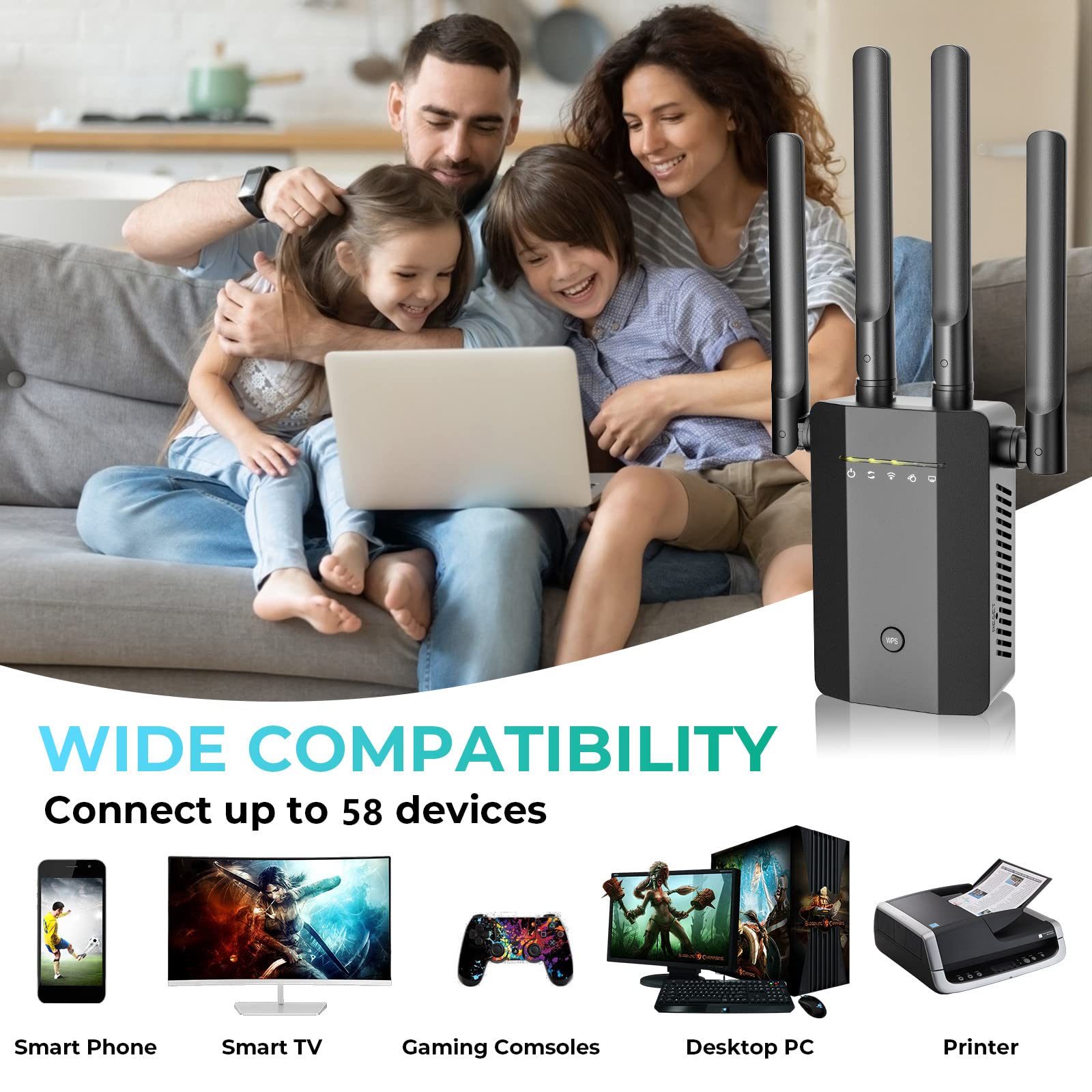 2023 WiFi Extender Signal Booster for Home,WiFi Booster Signal Long Range Coverage to 9000+ sq.ft and 55+Devices,5 Modes,Wireless Internet Repeater and Signal Amplifier