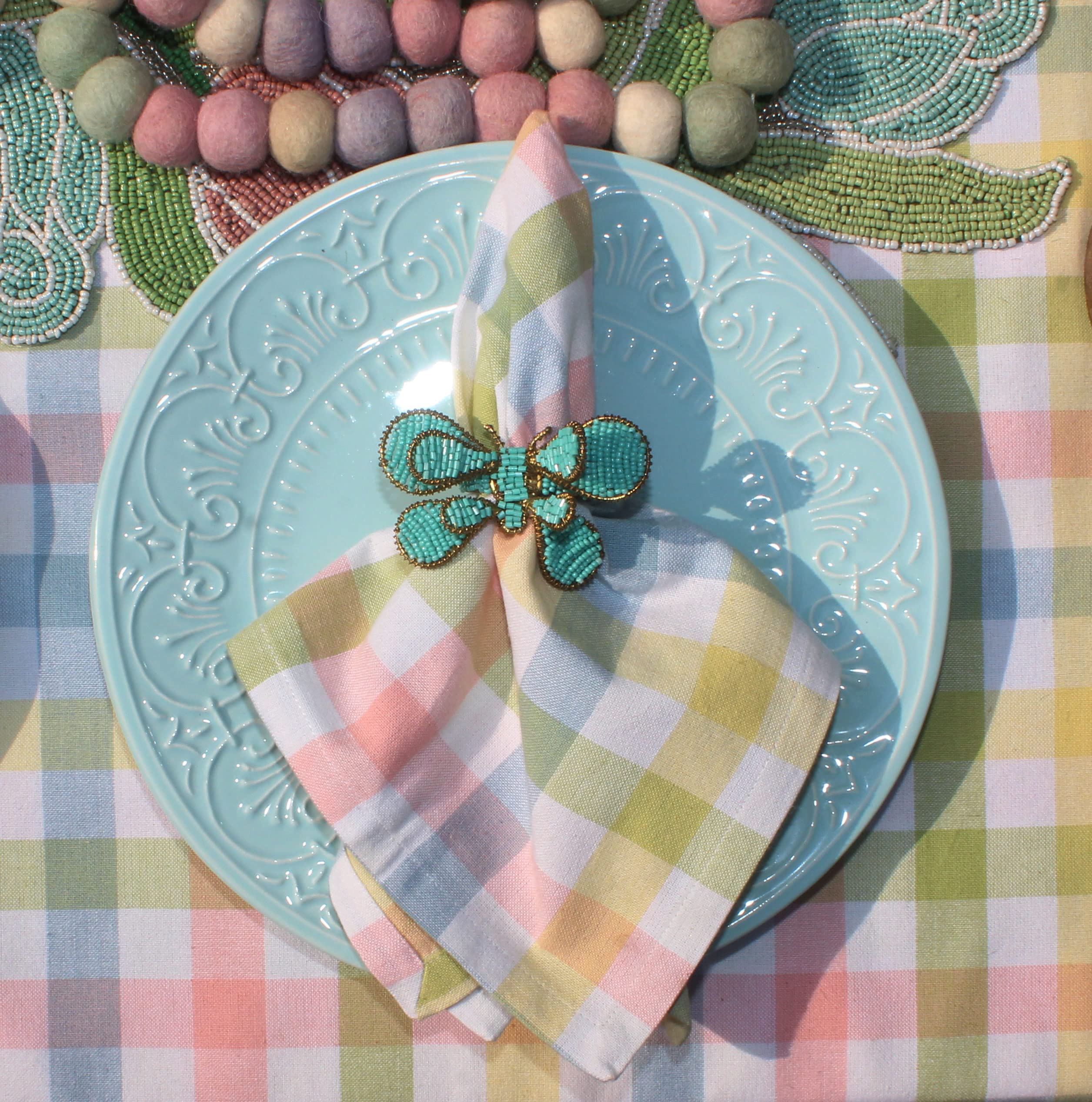 COTTON CRAFT Gingham Buffalo Plaid Check Napkins - Mitered Corners - Spring Easter Bunny Pastel Luncheon Dinner - Set of 8 - Pure Cotton - Reusable Washable - 18 inch x 18 inch - Yellow Multi Pastel