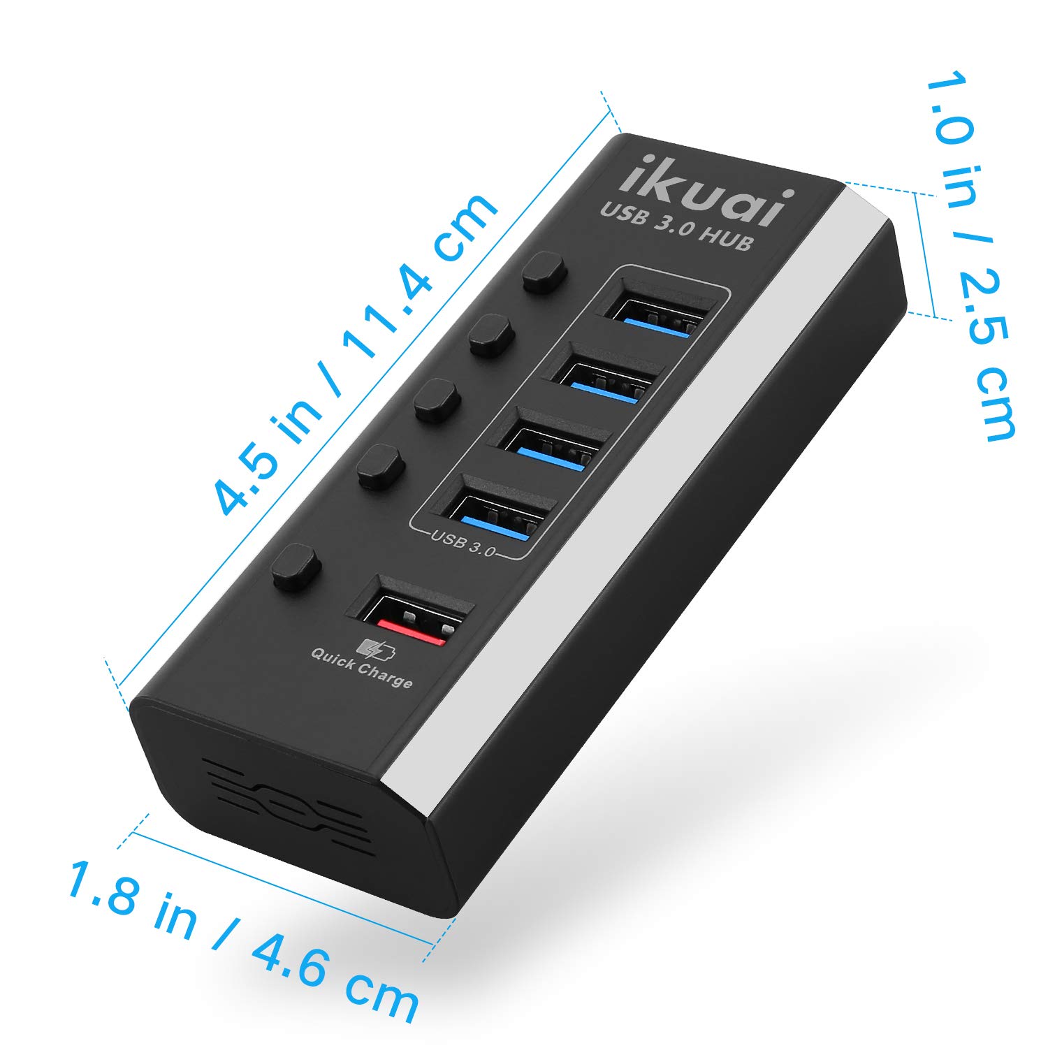 ikuai 5 Ports USB Hub with 4 USB Data Ports & 1 Fast Charging Port(12V/2A Power Adapter)+7 Ports USB Hub Aluminum with 4 USB Data Ports & 3 Fast Charging Port(12V/3A Power Adapter)