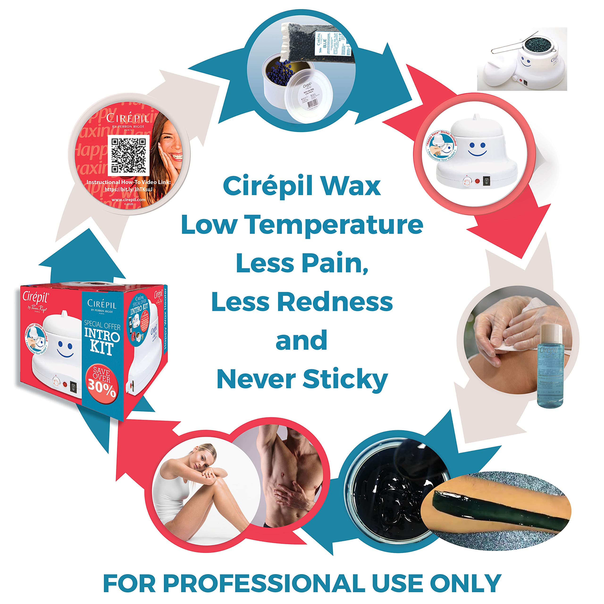 Cirepil - Waxing Kit - At Home Introduction Kit - Heater, Blue wax Beads, Pre & Post products & an Empty Tin - The Best Temperature for your Cirepil Wax
