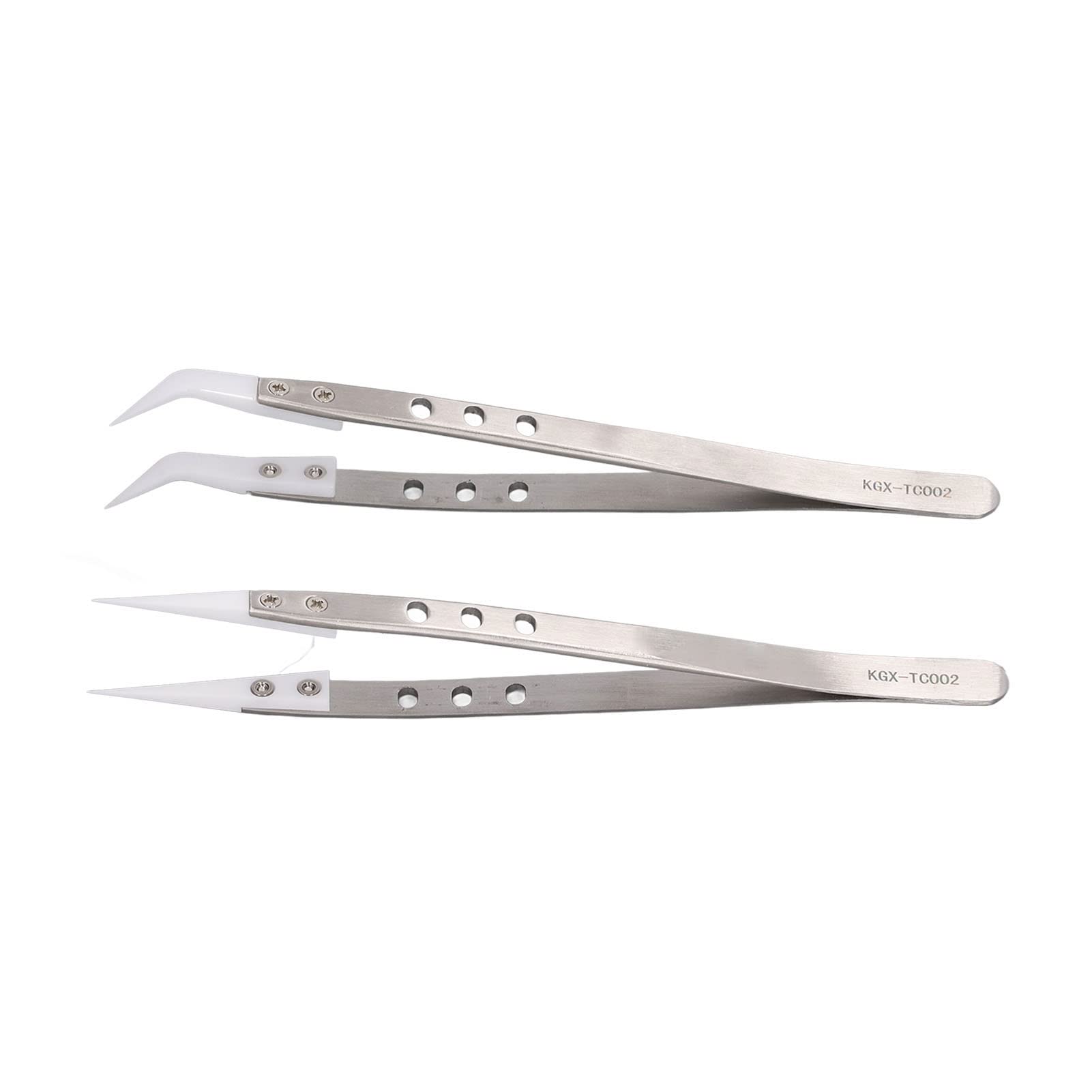 2Pcs Maintenance Tweezers, Straight Tweezers Stainless Steel Ceramic Straight Curved Tweezers Electronic Repair Tools