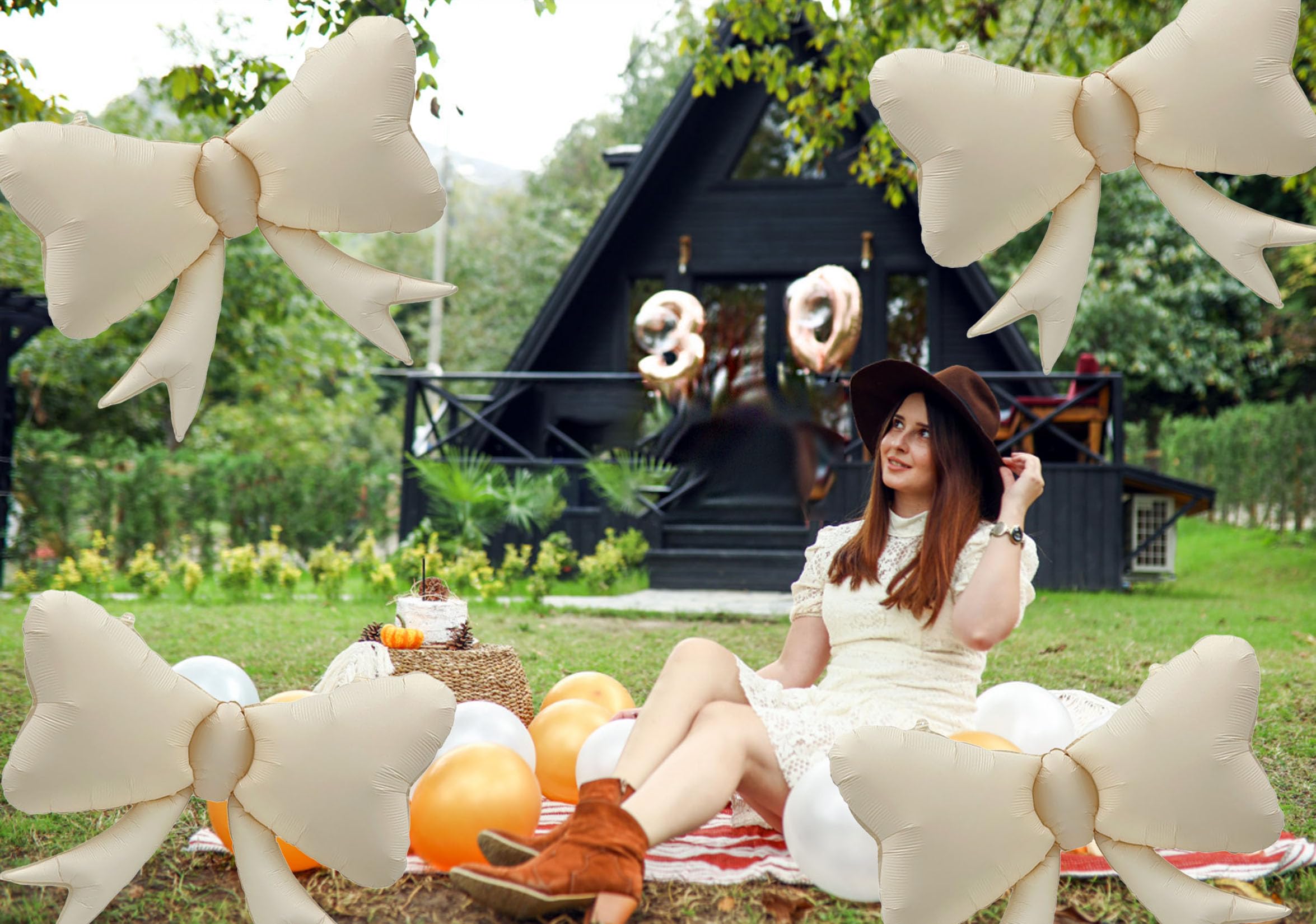 3 Pcs Bow Big Balloon Macaron White Bow Theme Birthday Party Baby Shower Girl Party Decoration Suppli