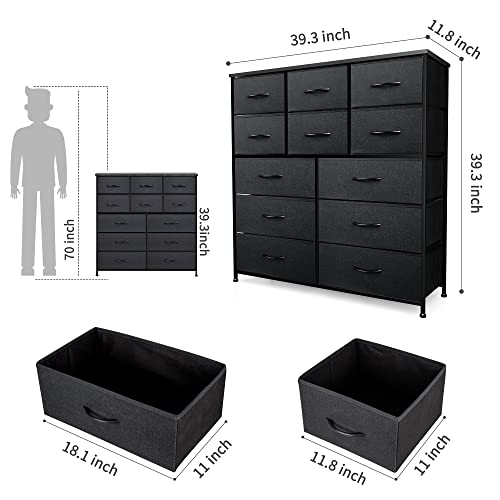 Bigroof 12-Drawer Dresser, Fabric Storage Tower, Storage Organizer Unit for Bedroom, Nursery, Entryway, Closets - Sturdy Steel Frame, Wood Marble Top & Easy Pull Fabric Bins