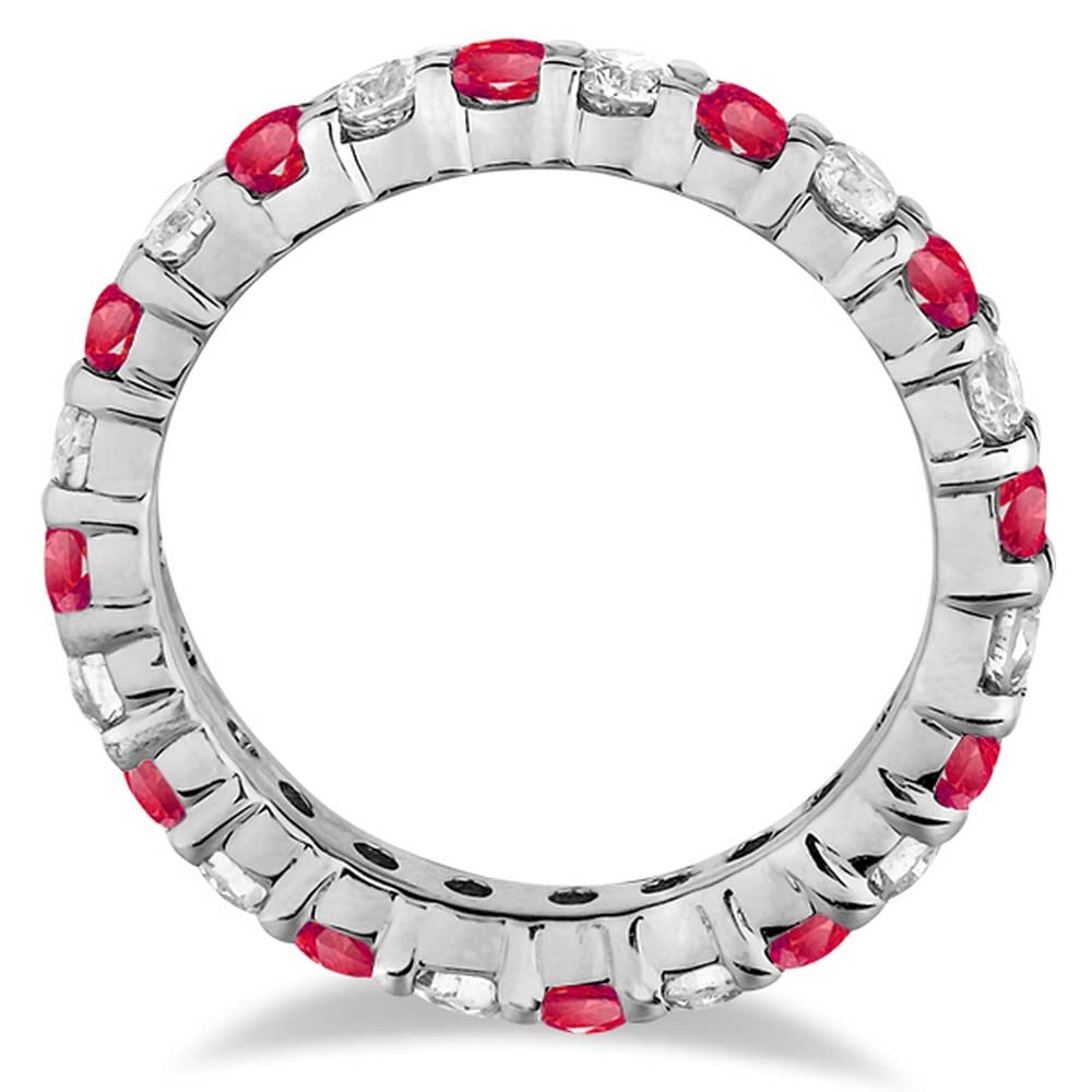 2.35ct Eternity Diamond and Ruby Ring Anniversary Wedding Band For Women 14k White Gold Natural