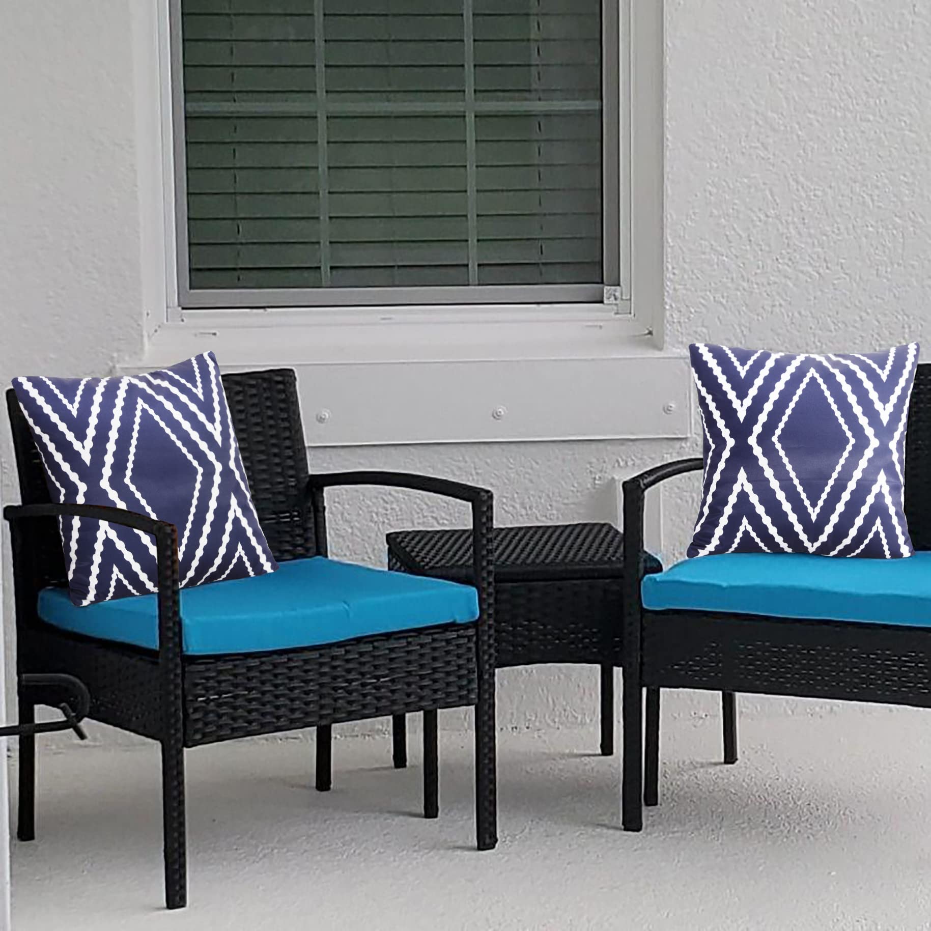 Adabana Outdoor Waterproof Boho Throw Pillow Covers Geometric Pillow Cases for Patio Garden Set of 2, 18 X 18 Inches Navy Blue