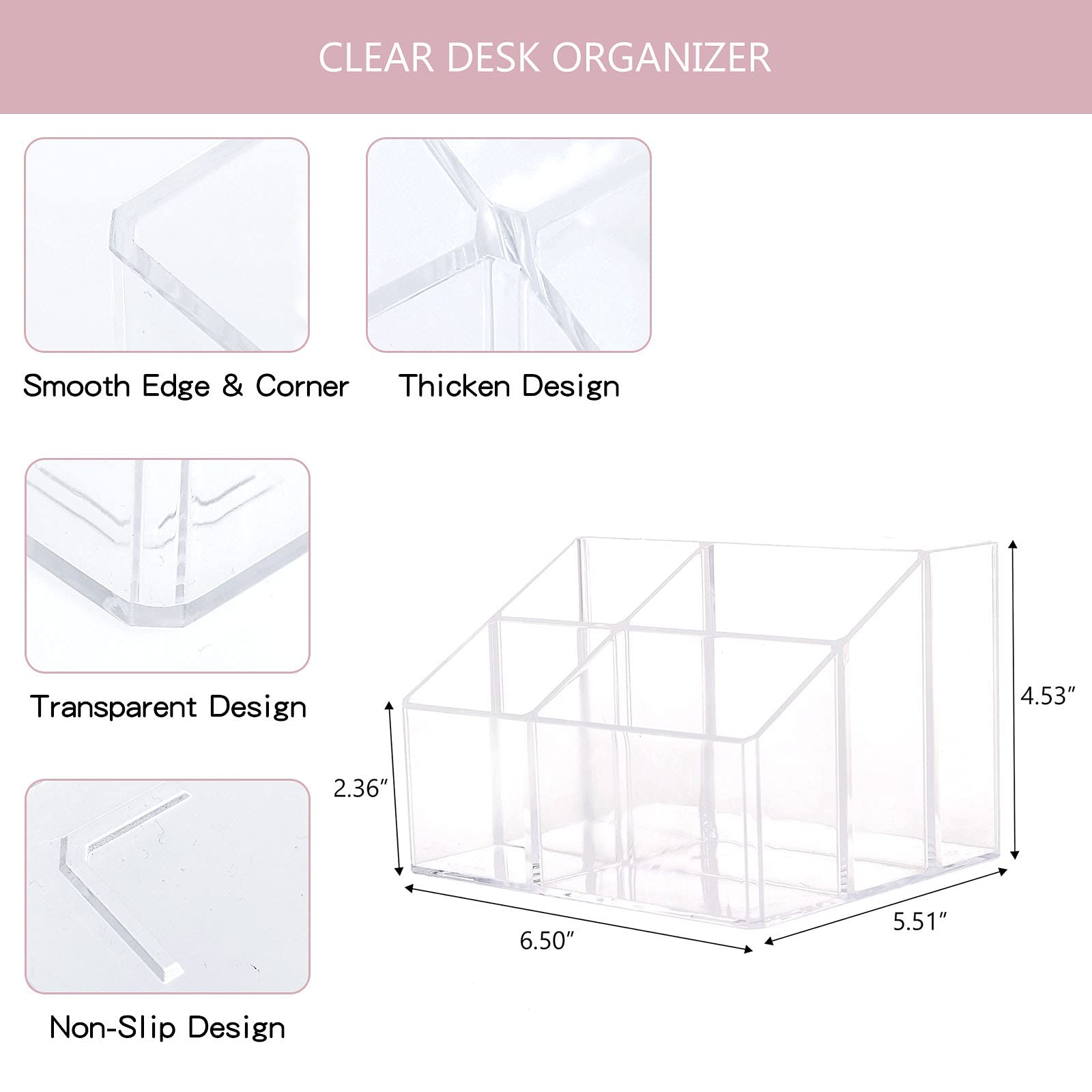 Yesesion Clear Makeup Organizer with 5 Compartments, Plastic Bathroom Counter Storage for Skincare, Toothbrush, Cosmetics Brushes, Palette, Lipsticks, Hair Accessories Holder for Vanity Dresser