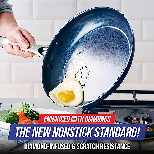 Blue Diamond Cookware Diamond Infused Ceramic Nonstick, 14 Piece Cookware Pots and Pans Set, PFAS-Free, Dishwasher Safe, Oven Safe