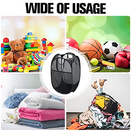 6 Pcs Mesh Popup Laundry Hamper (Black/White/Blue),Popup Laundry Basket with Durable Handles,Foldable Pop-up Mesh Hamper Dirty Clothes Basket for Kids Room, College Dorm or Travel