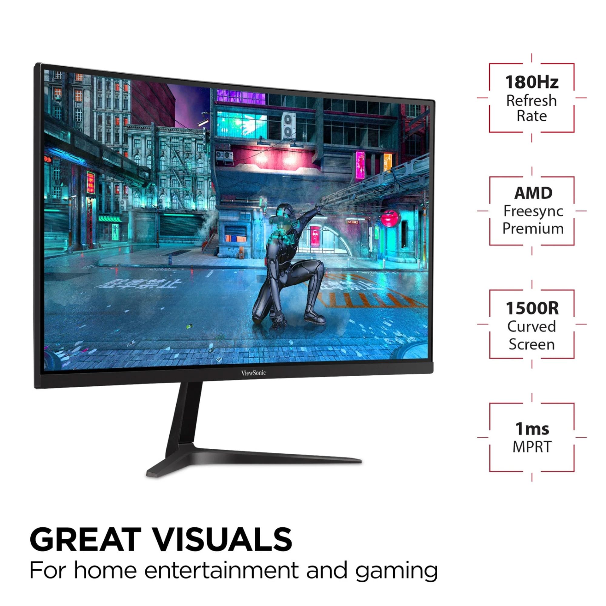 ViewSonic VX2718-PC-MHD 27 Inch Curved 1080p 1ms 180Hz Gaming Monitor with FreeSync, HDMI and Display Port (Renewed)