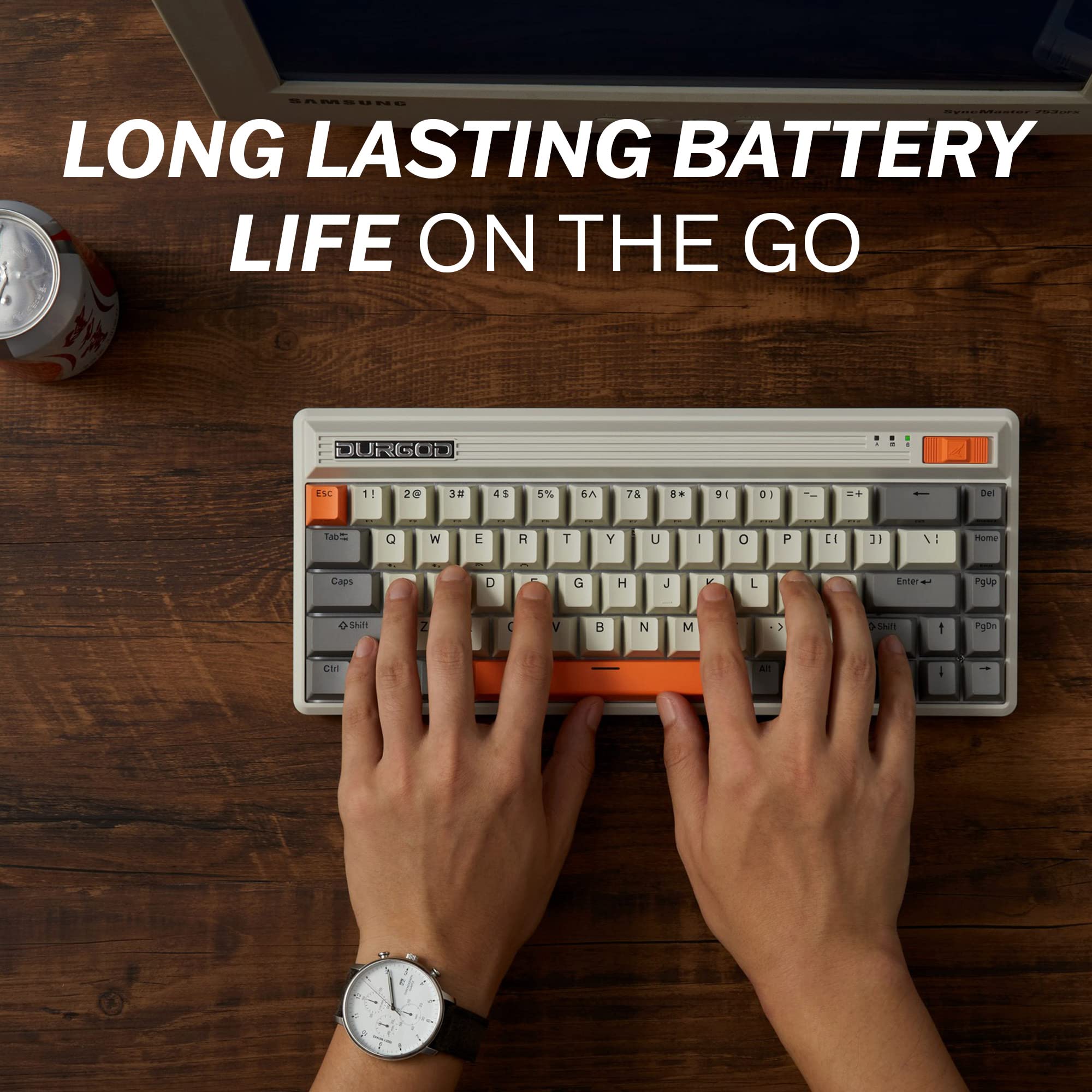 DURGOD Fusion Mechanical Retro Keyboard | 65% Layout | Wireless 2.4 GHz, Bluetooth 5.0, USB C | Doubleshot PBT | Up to 40 Days Battery Life | Windows, Android, iOS (Cherry MX Brown, Original)