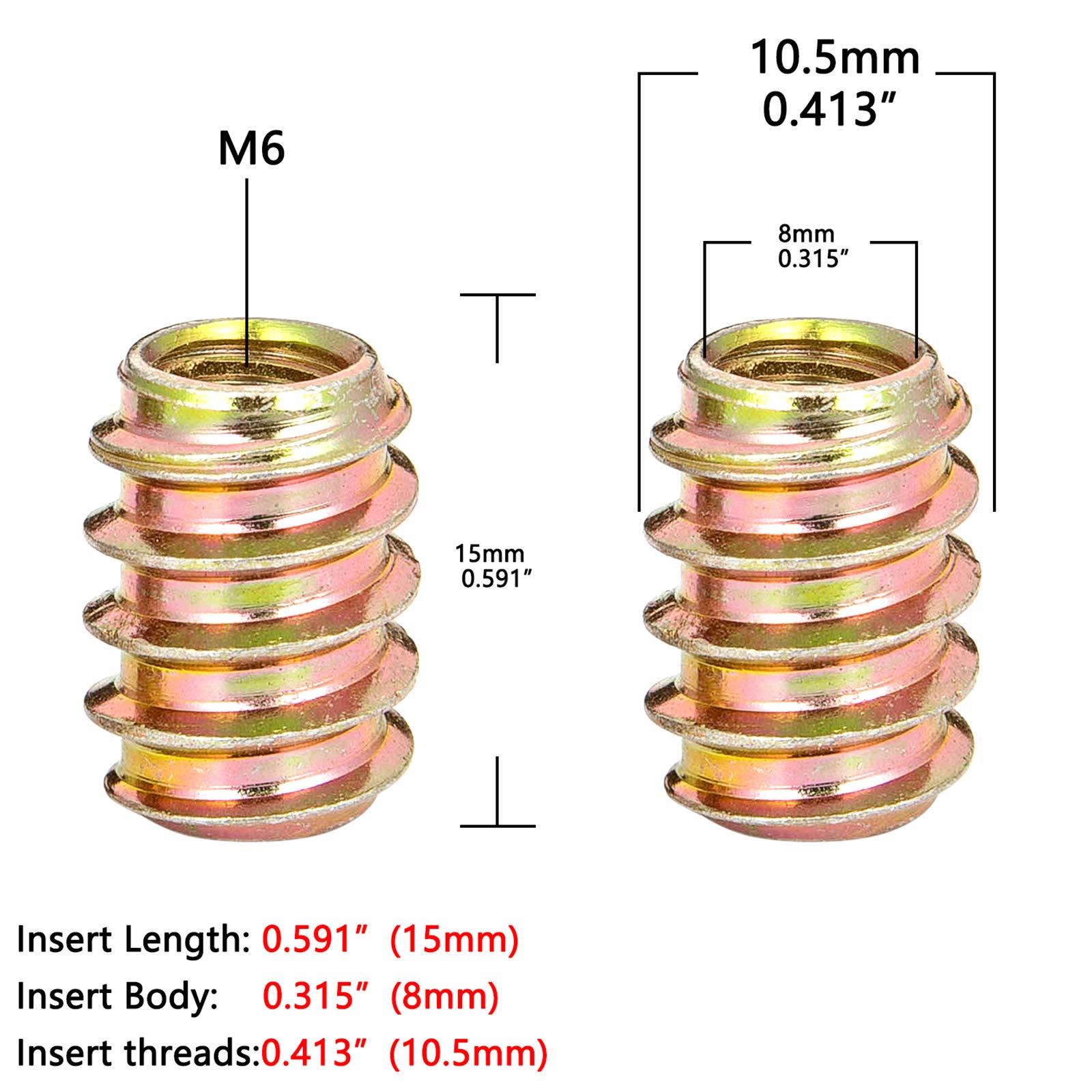 PGMJ 80 Pcs M6 Wood Nut Inserts - Metal Headless Hex Socket Drive Threaded Inserts Screws Assortment, Metric Bolt Fastener Connector for Wood Working Tools and Accessories (M6x15mm-H)