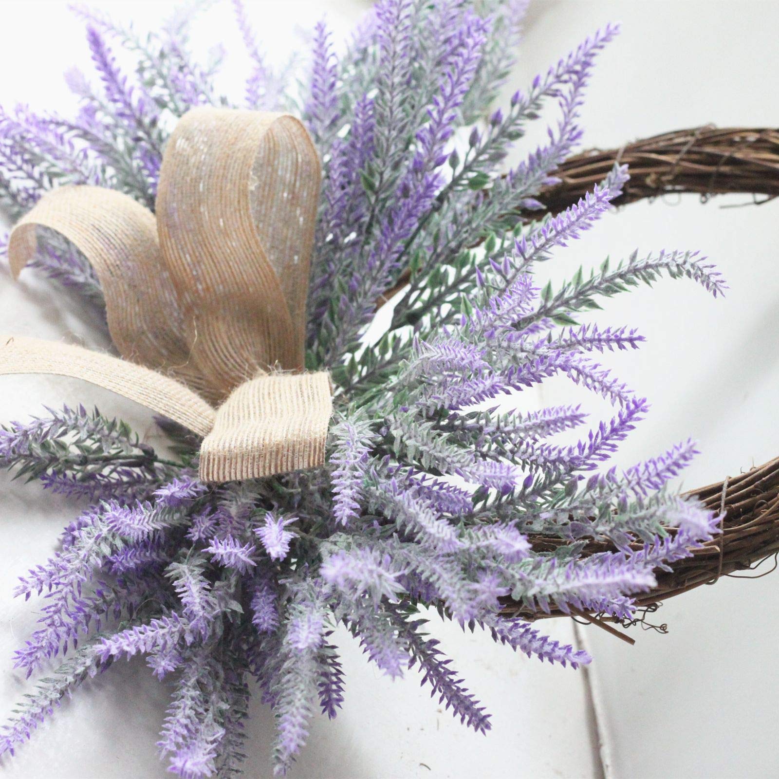 æ— 18 Inch Artificial Lavender Wreath, Silk Lavender Wreath with Bow, Spring Summer Wreath for Front Door Window Wall Wedding Party Home Garden Decor, Purple, 210118XH02-9300-1815254331