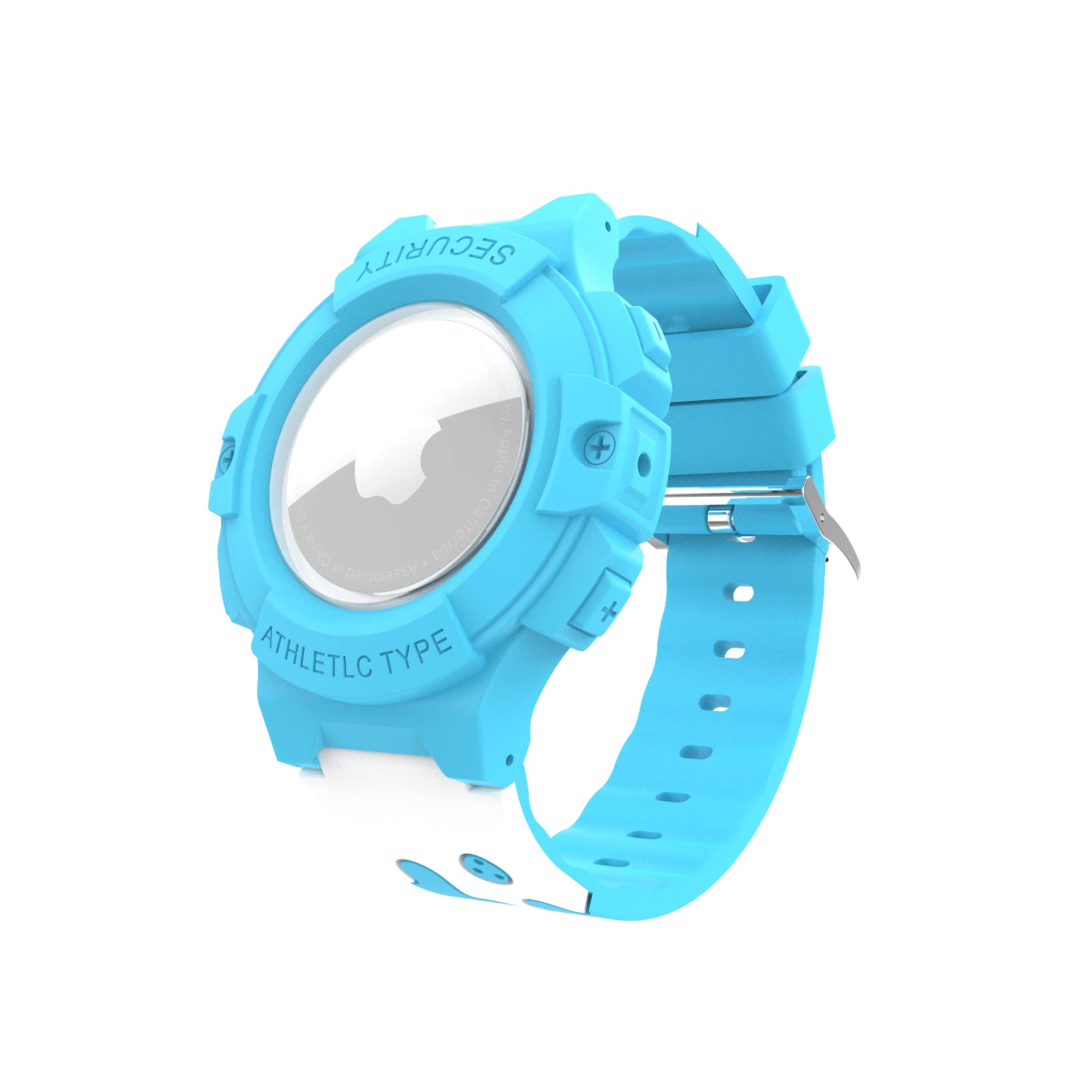 Airtag holder for kids-Full Protective Anti-Scratch Airtag Bracelet for Kids,Lightweight Soft Silicone Bands +TPU Bands Case with Built-in Protective Film for Apple AirTag (Blue+White)