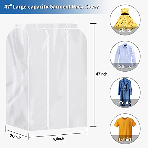 47'' Extra Large Clear Hanging Garment Bags for Closet Storage, Garment Rack Cover for hanging clothes, Sealed Clothes Dust Cover to Protect Coats, Suits, Dresses(with 5 Cedar Wood Chips)