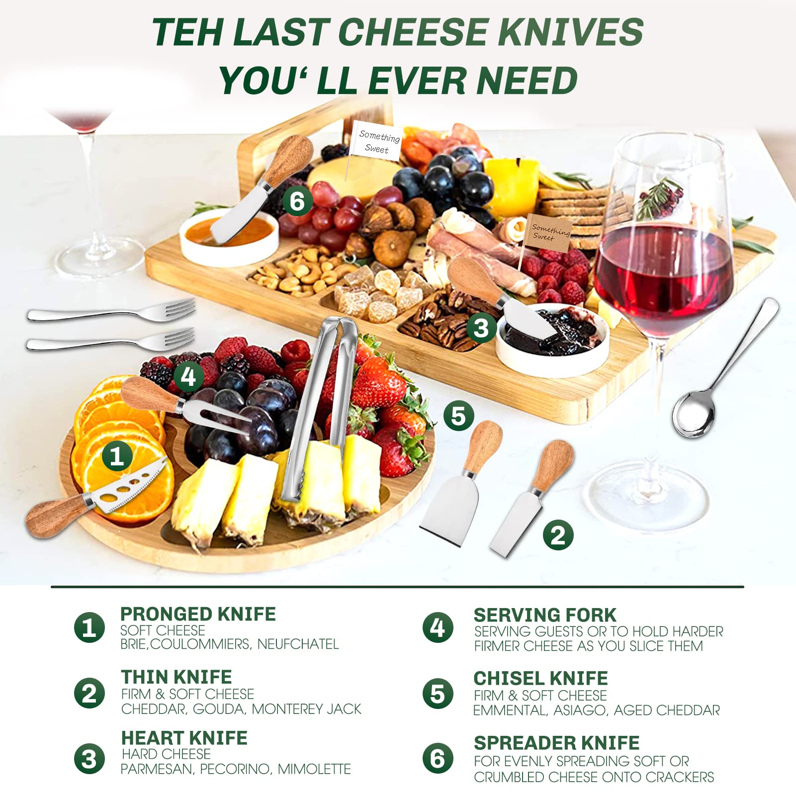 22 Pieces Cheese Knife Set, Butter Spreader Knife Set, Charcuterie Board Accessories Utensils Mini Serving Tongs Spoons and Forks Blank Toothpick Flags for Butter, Cheese, Jam and Wedding Christmas