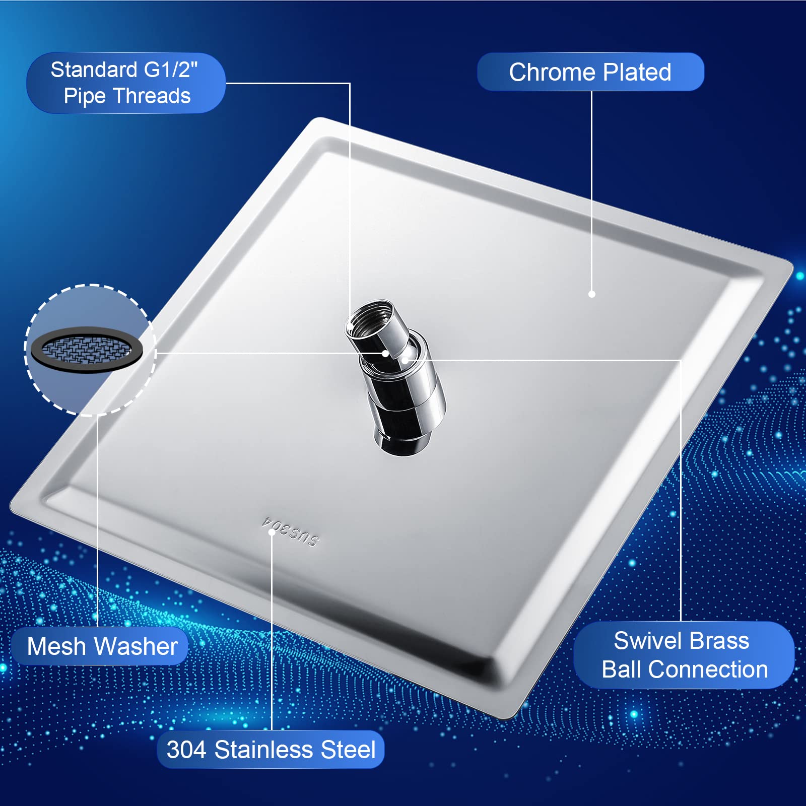Aiscsc Rain Shower Head - 10 Inch High Pressure Shower Heads 304 Stainless Steel Ultra Thin Square Showerhead Pressure Boosting Design, Ceiling or Wall Mount