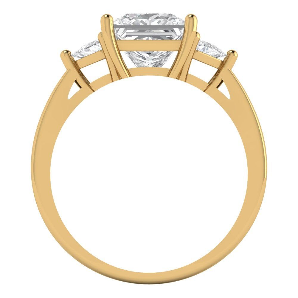 2.32 Ct Brilliant Princess Cut Clear Simulated Diamond 14K Yellow Gold Three Stone Engagement Promise Bridal Ring Size 4