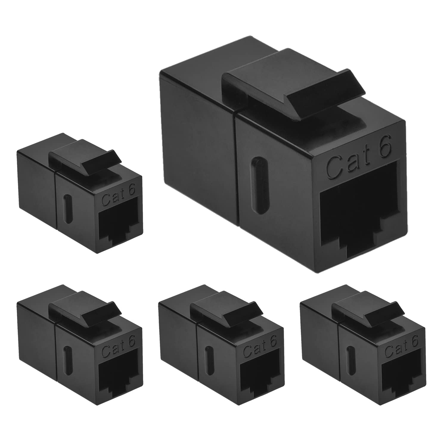 Beszin Cat.6 RJ45 Inline Coupler with Keystone Latch, Female-Female [50-Micron Gold Plated] (5-Pack, Black)