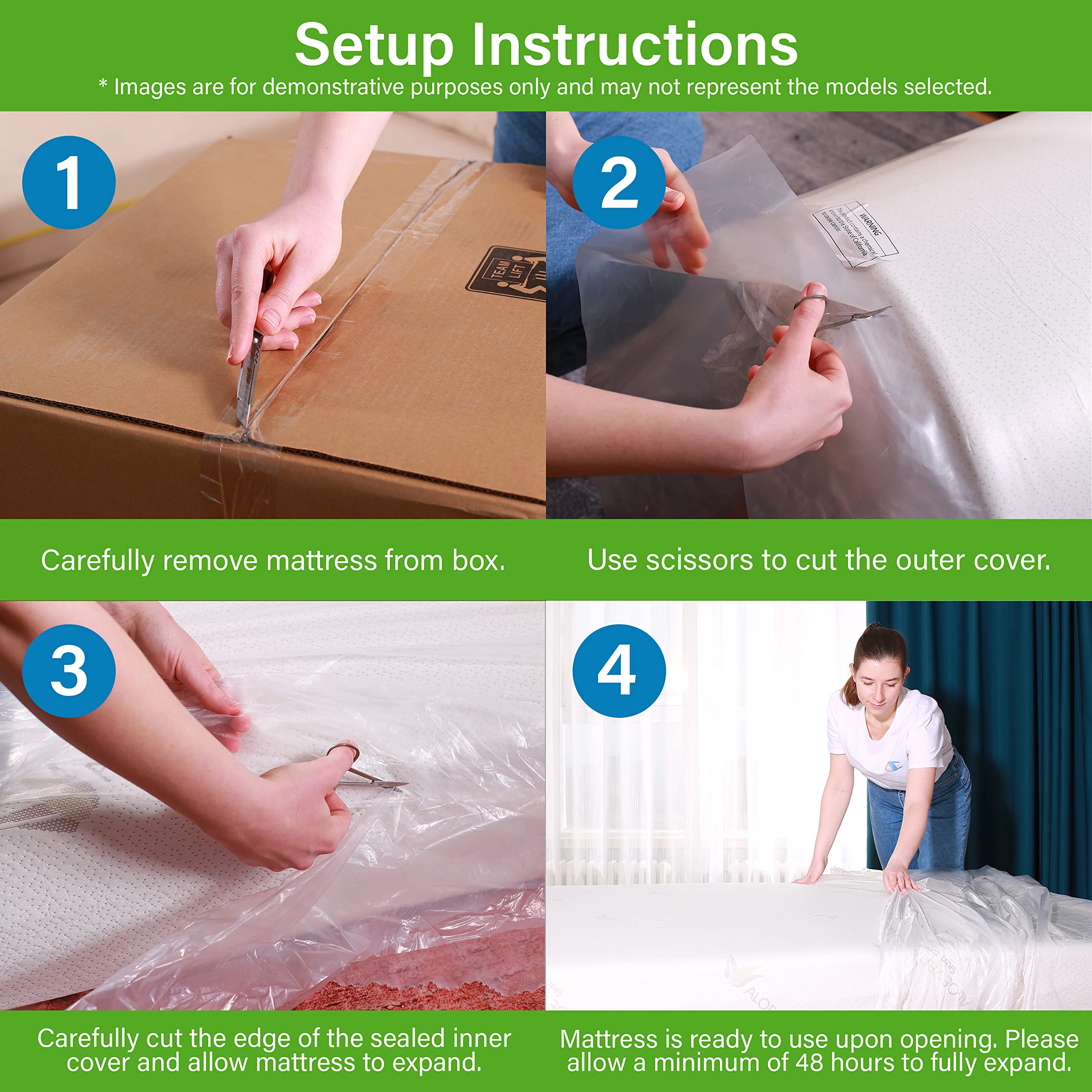 AC Pacific ALOE Infused Memory Foam Mattress in a Box, Roll-Compressed, 3-Layer Extra Firm Comfort and Support, Stretch Knit Fabric Cover, King, White