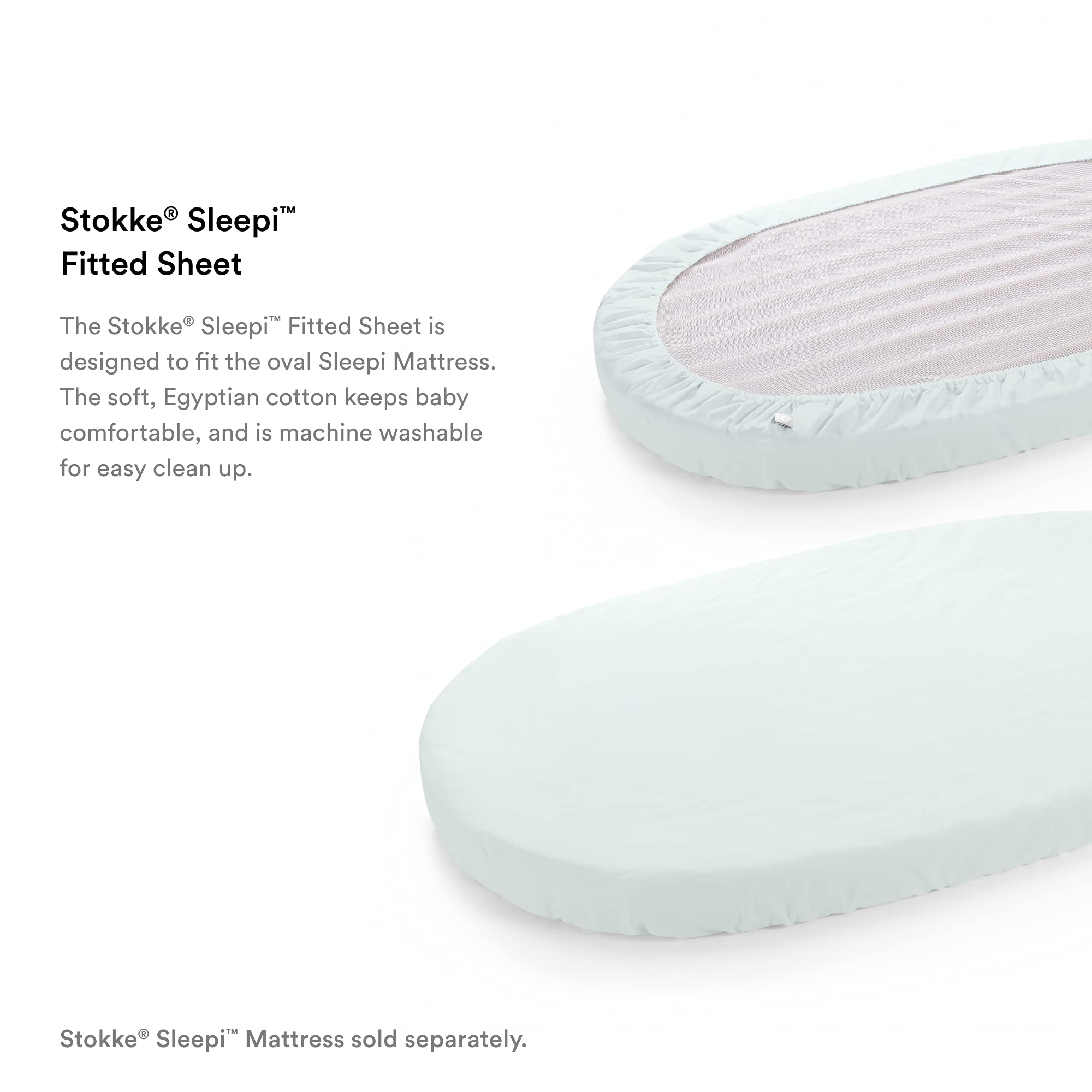 Stokke Sleepi Fitted Sheet, Powder Blue - Soft Sheets for Sweet Dreams - Made for Stokke Sleepi Crib/Bed - 100% Fine Cotton Percale - Washable