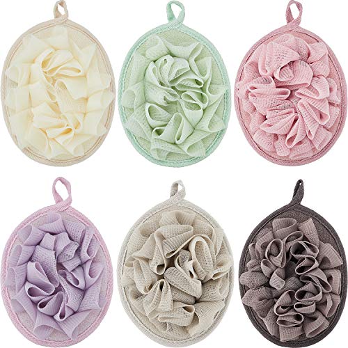 6 Pieces Bath Shower Loofah Pouf Sponge Mesh Pouf Shower Ball Exfoliating Body Loofah Pad Shower Scrubber Ball Shower Glove with Flower Bath Ball (Multi-color)