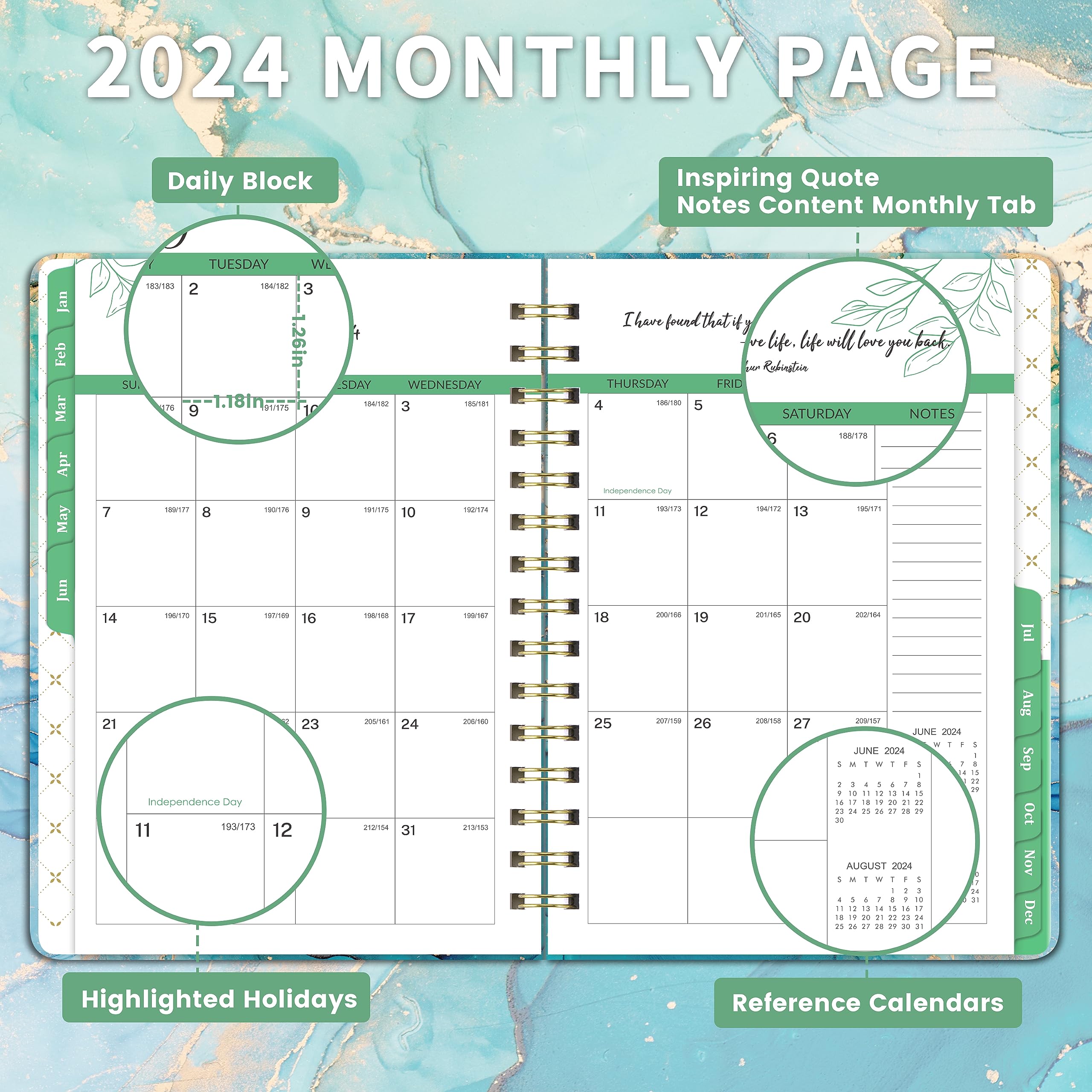 2024 Monthly Planner - Monthly Calendar/Planner 2024, Jan 2024 - Dec 2024, 9" x 11", 2024 Planner with Monthly Tabs, Twin-Wire Binding, Back Pocket