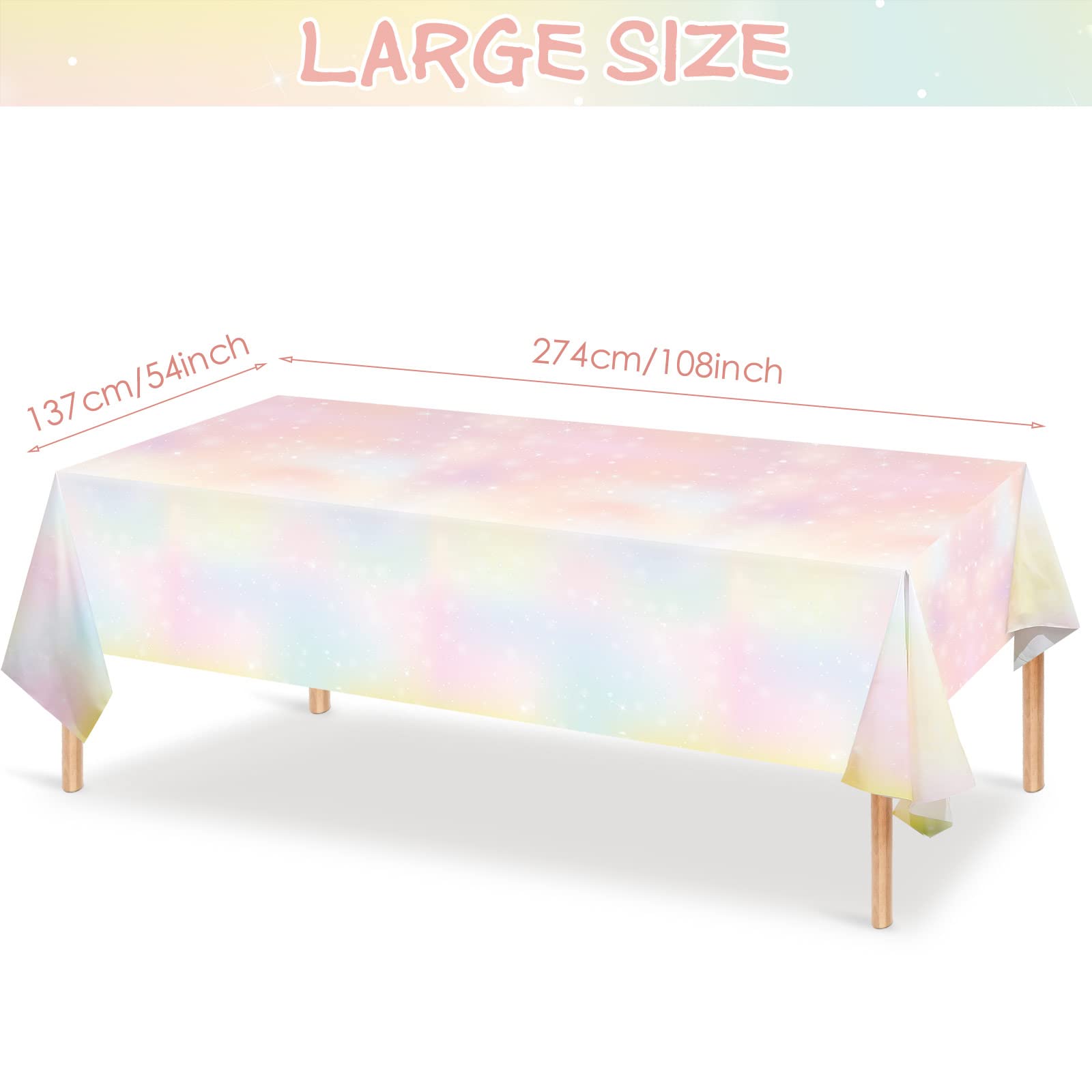 3 Pieces Pastel Rainbow Tablecloths Disposable Tablecloth Waterproof Plastic Table Cover Pastel Rainbow Party Decorations Pastel Party Supplies for Birthday Wedding Bridal Shower Party, 108 x 54 Inch