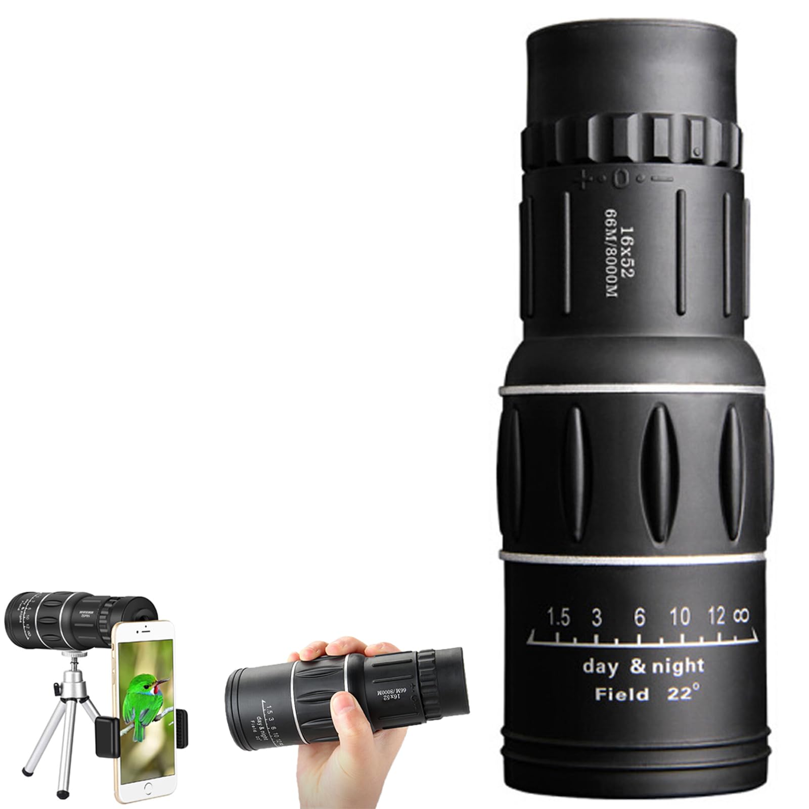 16X52 Monocular Telescope High Power with Smartphone Holder & Tripod - FMC Lens & BAK4 Prism - High Definition Monoculars for Bird Watching Travel Camping