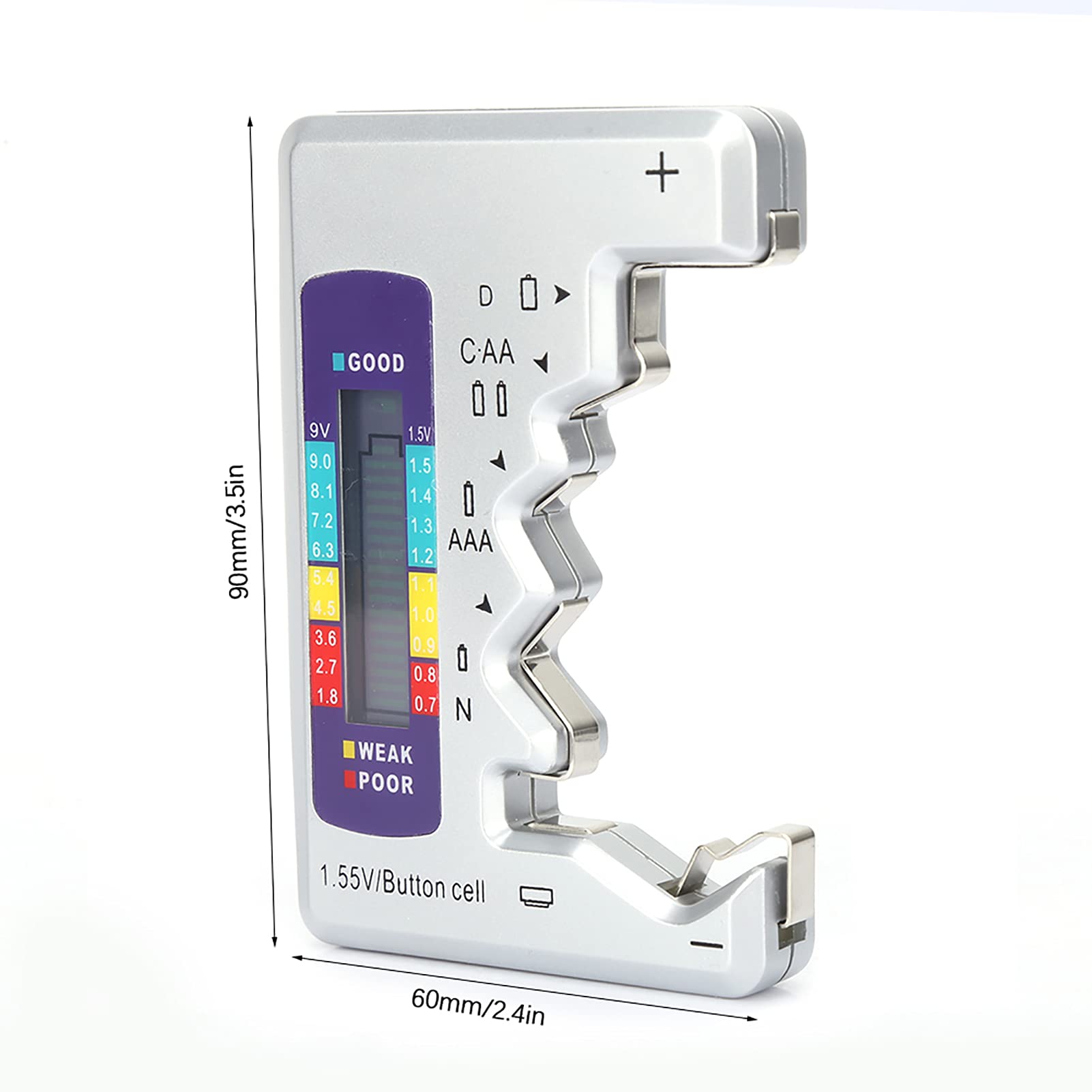 Digital Battery Tester Battery Capacity Detector Checker Measuring Tool 90 x 60mm for Battery Button, AAA, N, C, D, 9V, 1.5V Battery