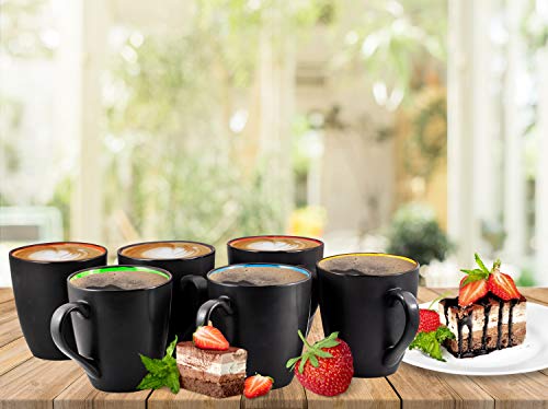 Bruntmor 16 Oz Black Coffee Mugs Set of 6, Large Size Ceramic espresso cups,Microwave safe Coffee Mugs For Your Christmas Gift, Black Coffee, Tea cups