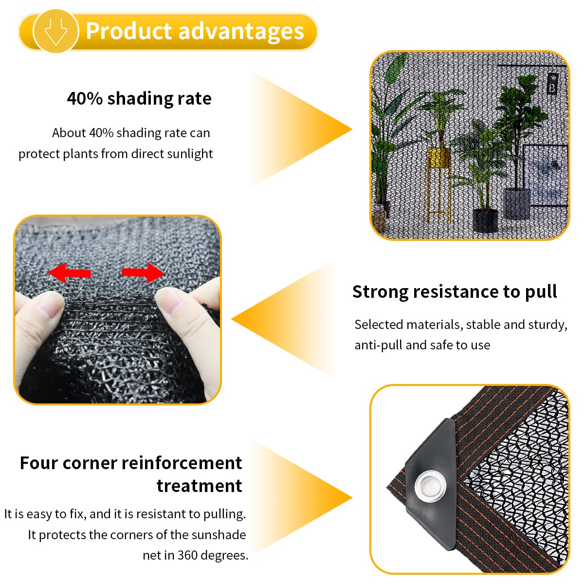 40% Shade Cloth Garden Shade Mesh Net with Grommets - Sun Shade Cover for Pergola, Patio Plants, Greenhouse, Chicken Coop, Outdoor (10Ft x 16.4Ft)
