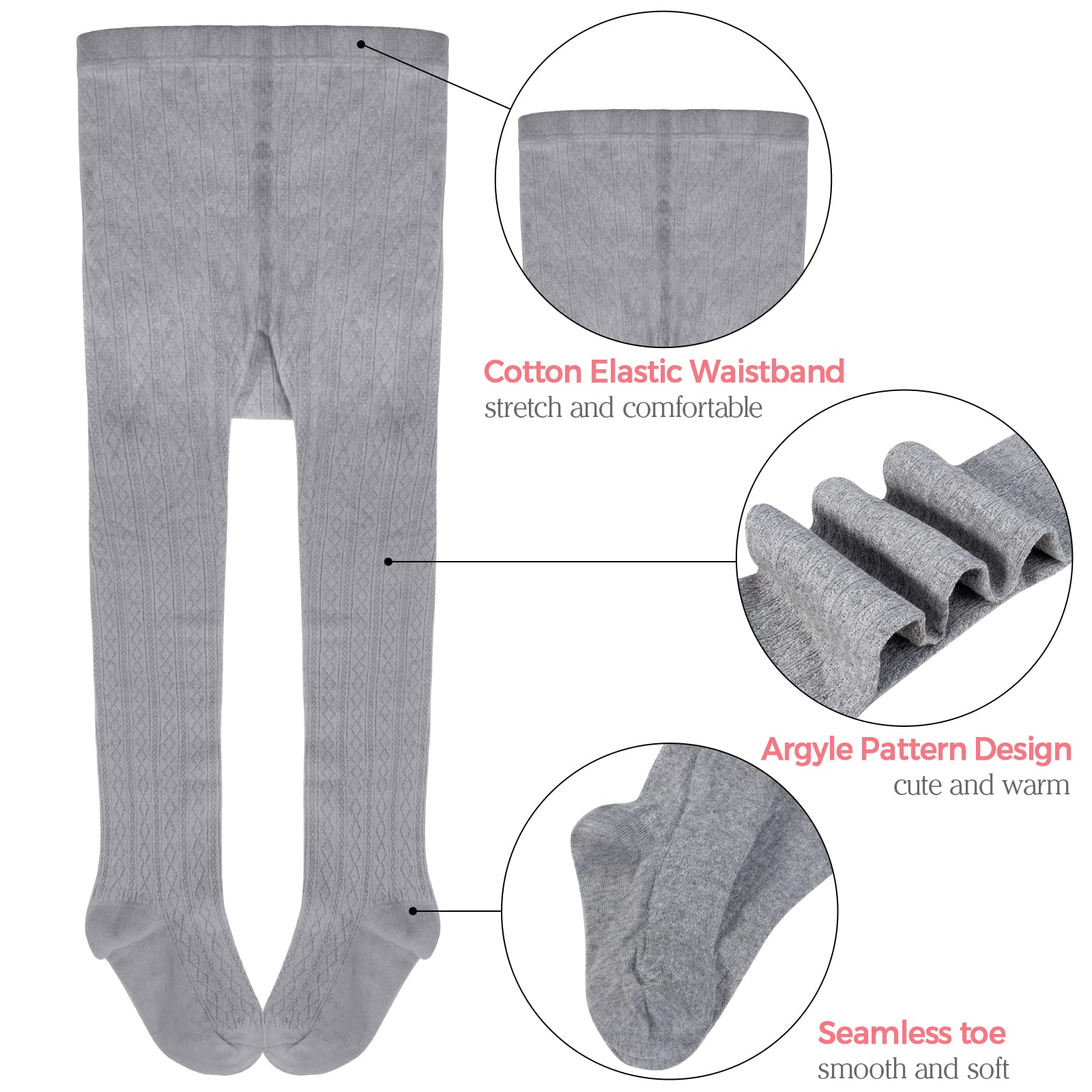 Ehdching 5 Pack Baby Toddler Girls Children Cable Knit Cotton Tights Leggings Stocking Pants (L(6-8 Years))