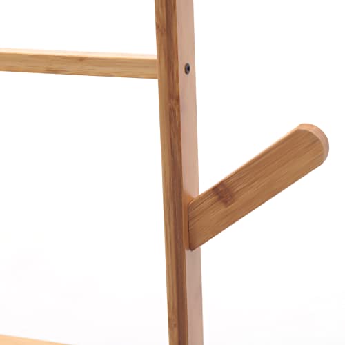 43.3" Bamboo Clothing Garment Rack, Clothes Coat Hanger w/6 Side Hooks Combo, Free Standing Closet Organizer Rack Entryway Bedroom Storage Shelves Clothes Hanging Rack With 360°Rotation Roller Wheels