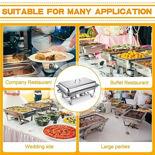 6 Pcs Chafing Dish Buffet Set 8 Qt Stainless Steel Chafer Complete Set Catering Buffet Servers and Warmers with Foldable Frame, Food Pan, Fuel Holder and Lid for Parties Banquet Wedding (3 Third Size)