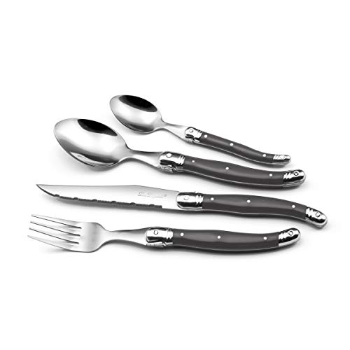 Amefa Lou Laguiole Tradition 24pc Flatware set, 18/0 Stainless Steel, Anthracite Grey